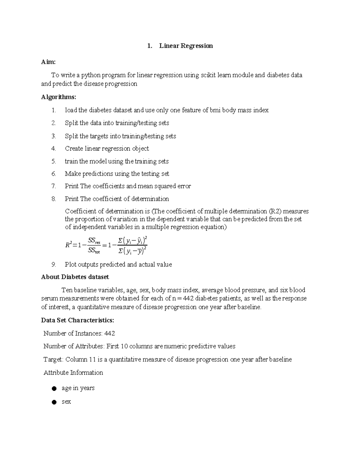 1.Linear Regression - practical - Linear Regression Aim: To write a ...