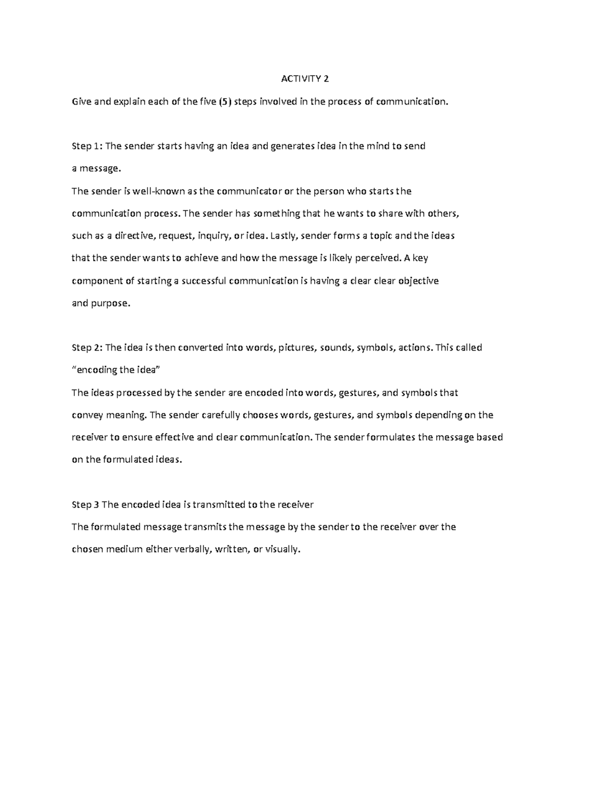 Activity 2 Communication - ACTIVITY 2 Give and explain each of the five ...