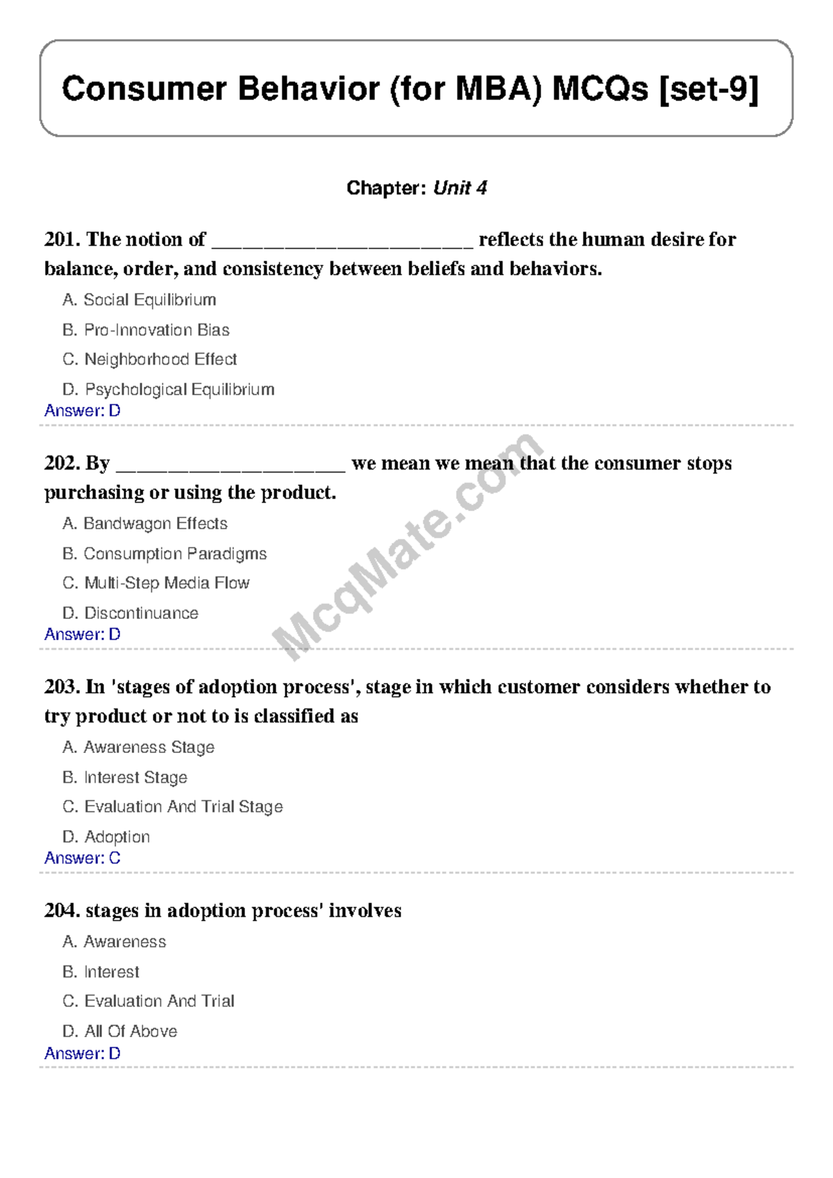 Consumer-behavior-for-mba-set-9 (mcqmate - McqMate Consumer Behavior ...