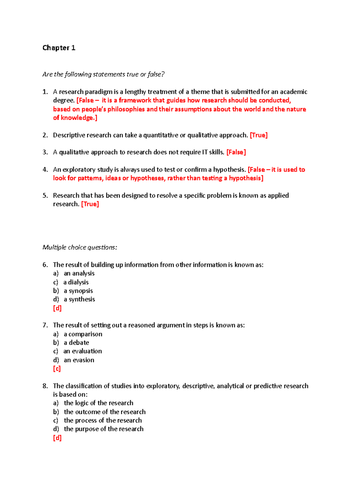 Revision questions for AF2604 - Chapter 1 Are the following statements ...