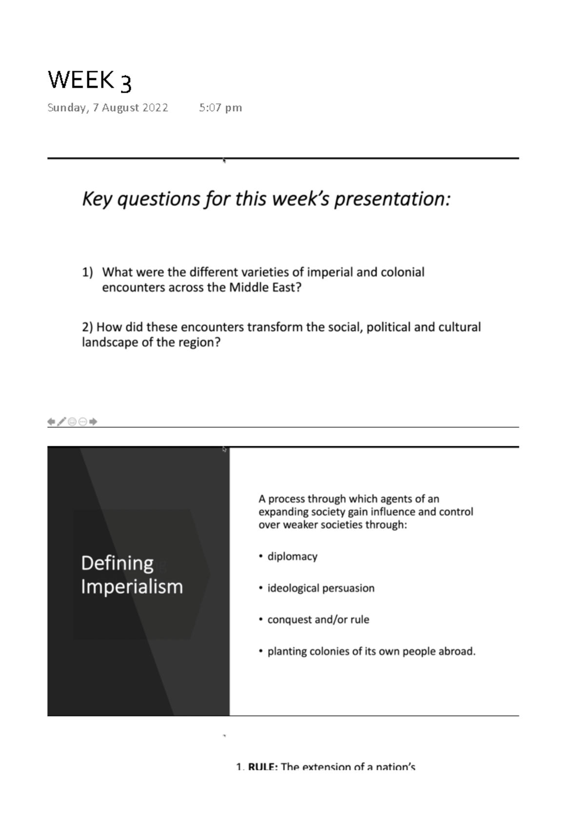 WEEK 3 - Modern middle east lecture notes and powerpoint slides - WEEK ...