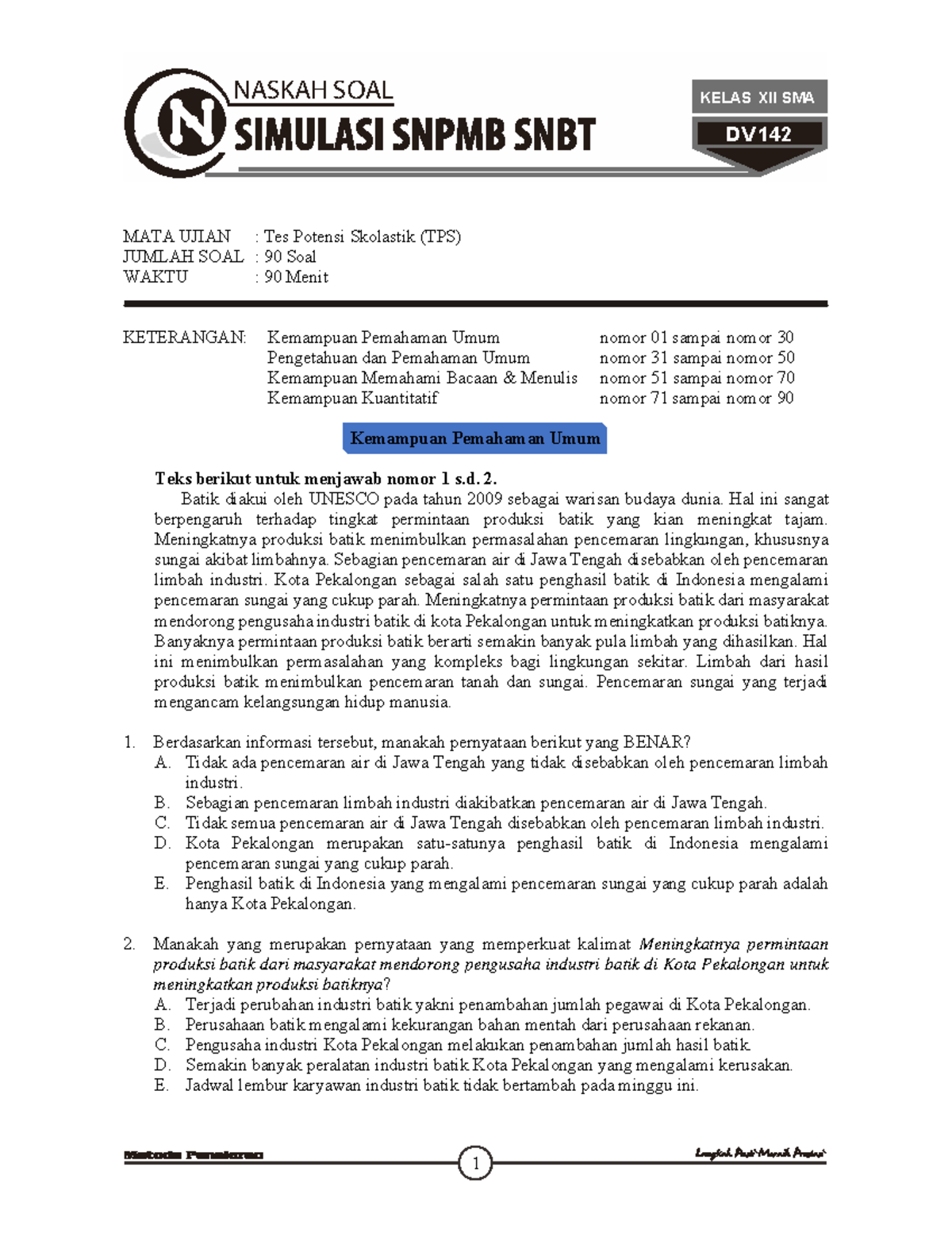 DV142 Simulasi Snpmb SNBT - TPS 17 DES 2022 copy.pdf amsw - MATA UJIAN ...