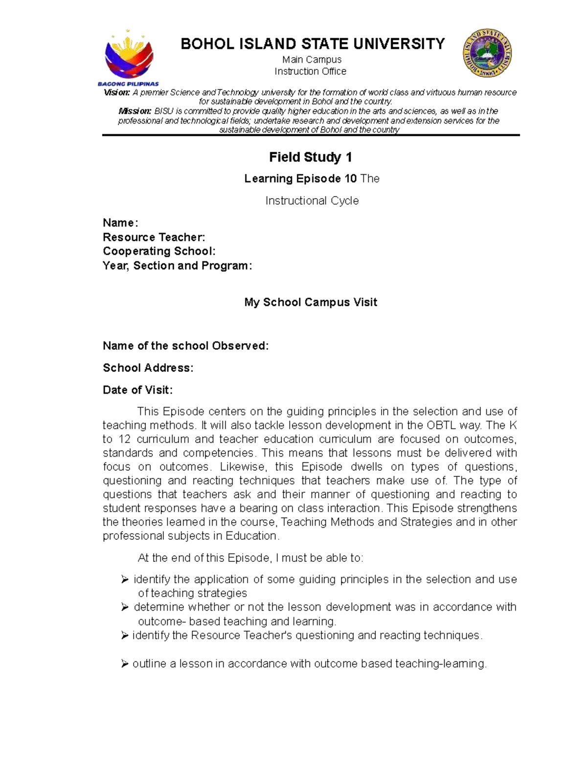 Learning-Episode-10 - GOOD - BOHOL ISLAND STATE UNIVERSITY Main Campus ...