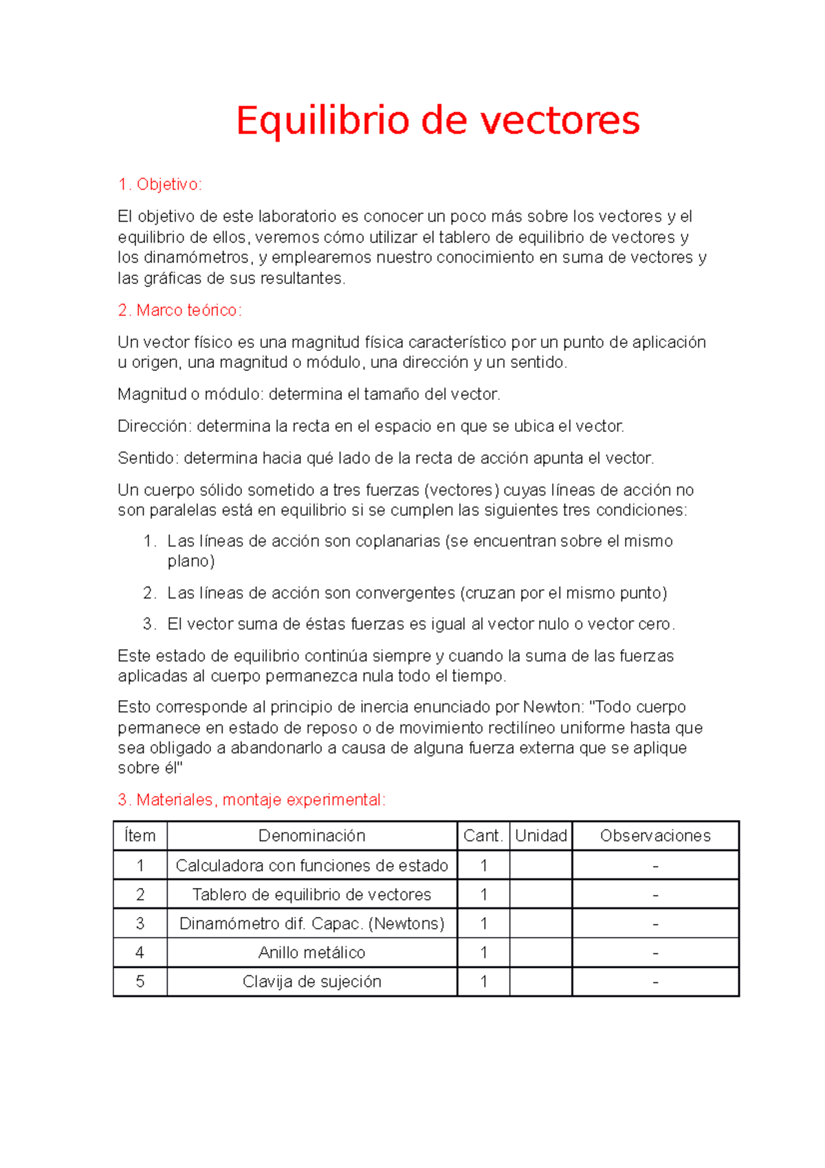 Equilibrio de vectores - Marco teórico: Un vector físico es una ...