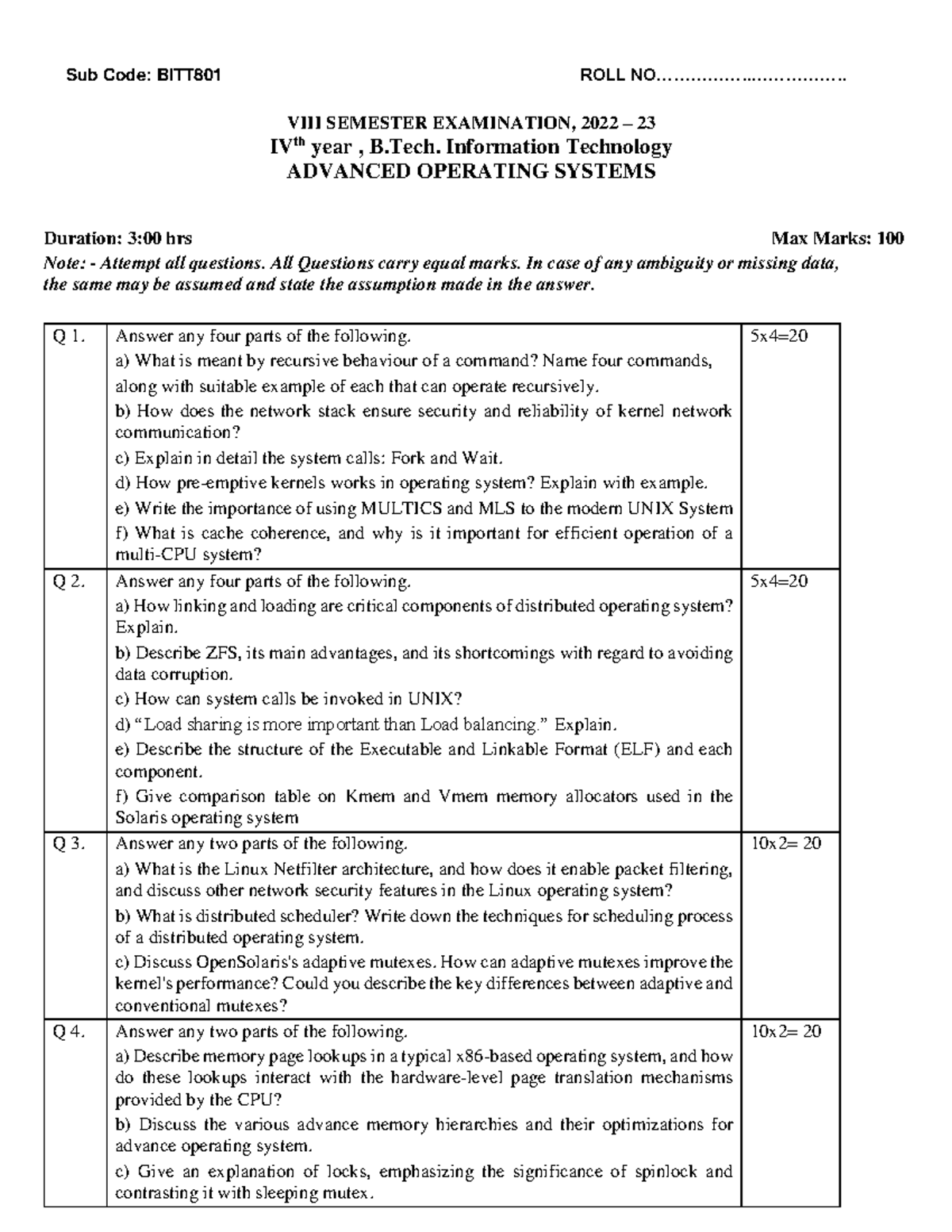 202405041631241605 - Duration: 3:00 hrs Max Marks: 100 Note: - Attempt all questions. All ...