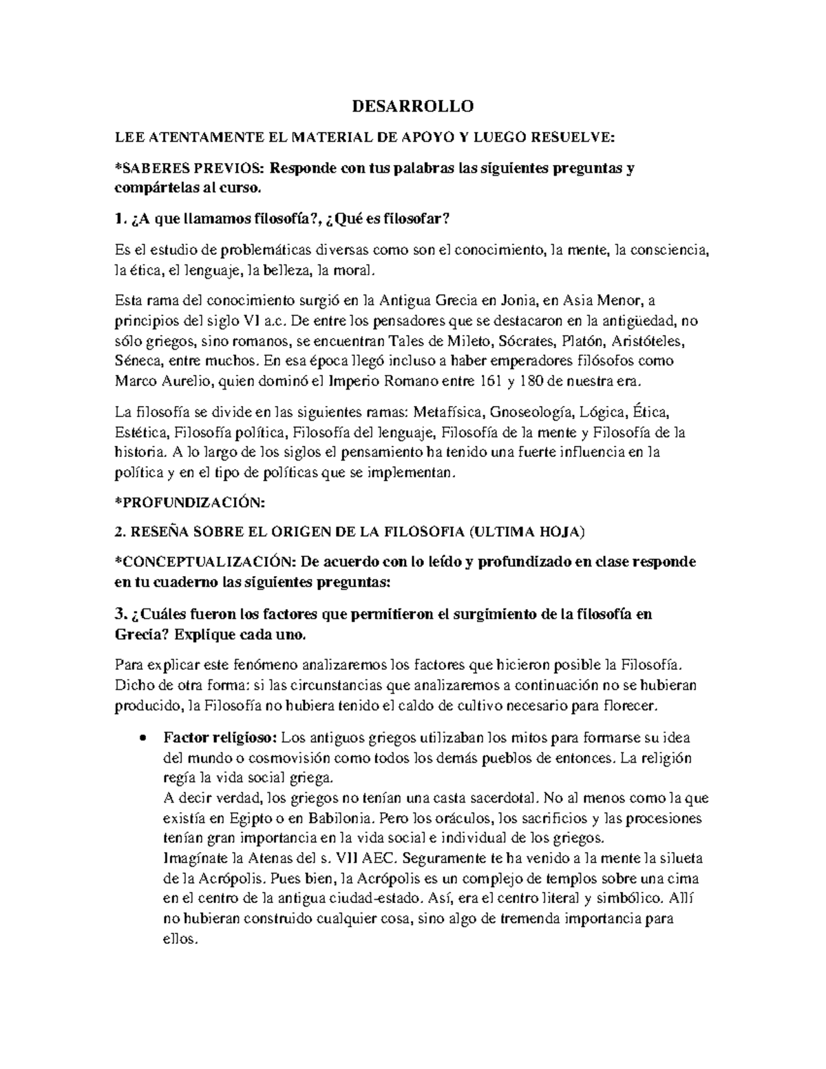 Guia de Filosofia kdidi - DESARROLLO LEE ATENTAMENTE EL MATERIAL DE ...