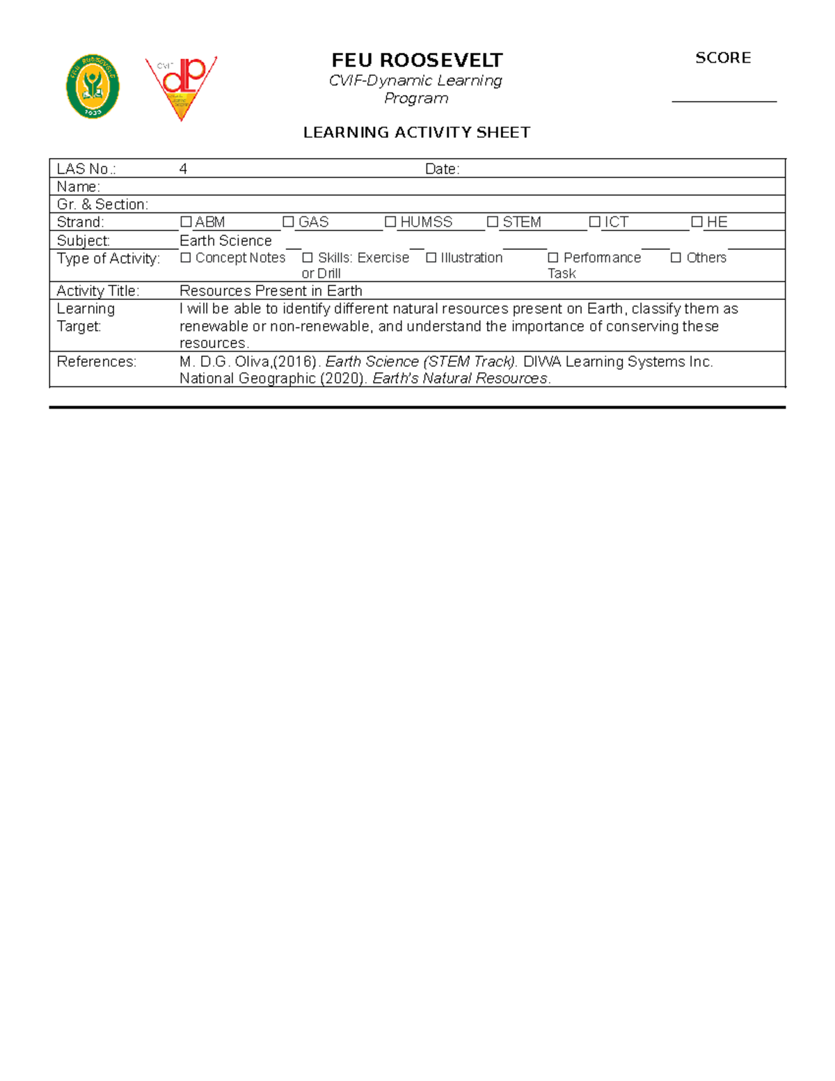 LAS-No - hehe - FEU ROOSEVELT CVIF-Dynamic Learning Program LEARNING ...