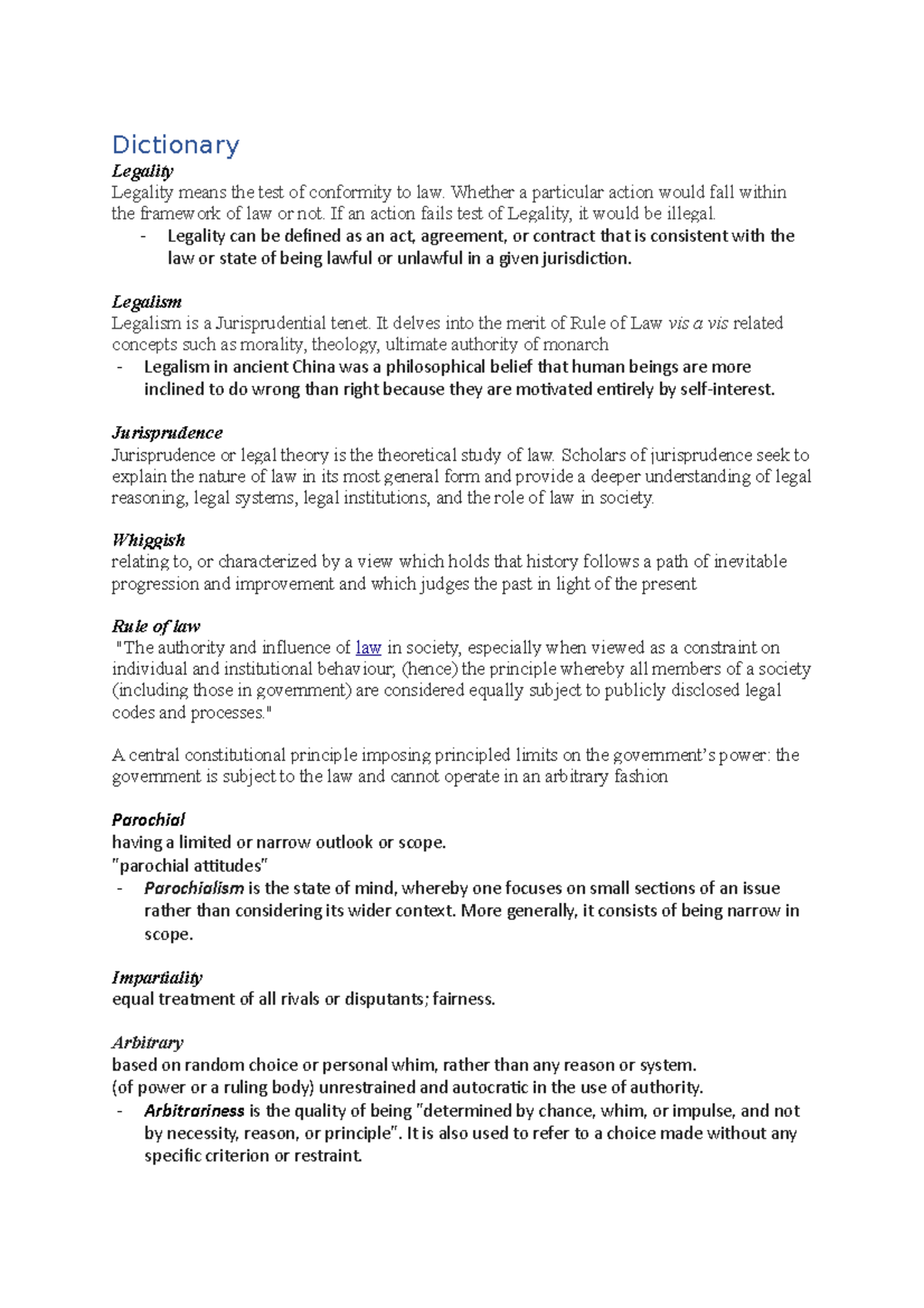 Word Bank - word bank - Dictionary Legality Legality means the test of ...