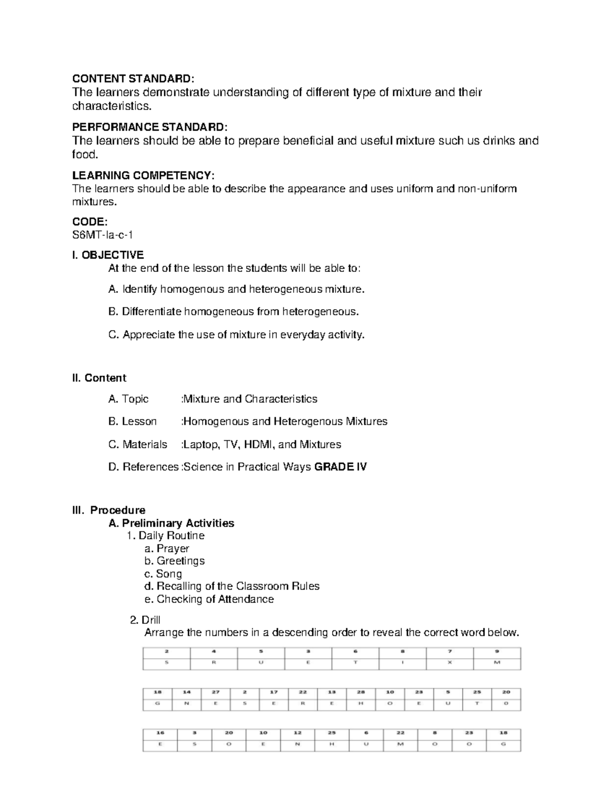 Science-IV-Lesson-Plan - CONTENT STANDARD: The learners demonstrate ...