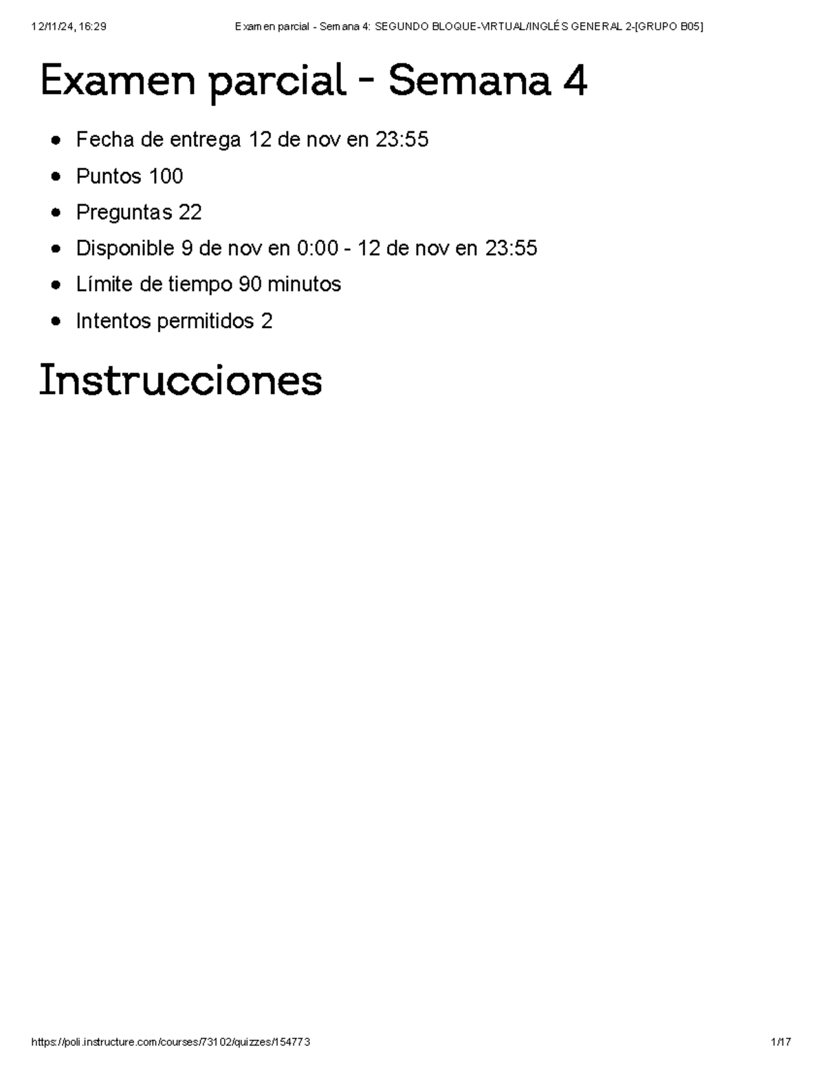 Examen parcial - Semana 4 Segundo Bloque- Virtual IngléS General 2-[ Grupo B05] - Examen parcial ...