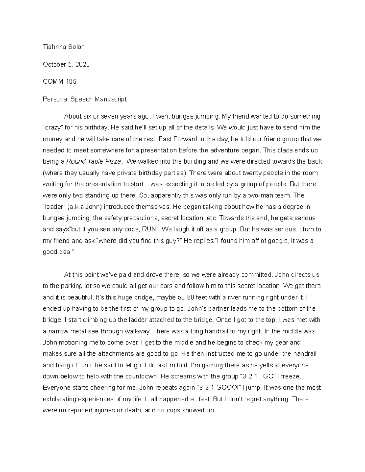 Personal Manuscripts - Tiahnna Solon October 5, 2023 COMM 105 Personal ...