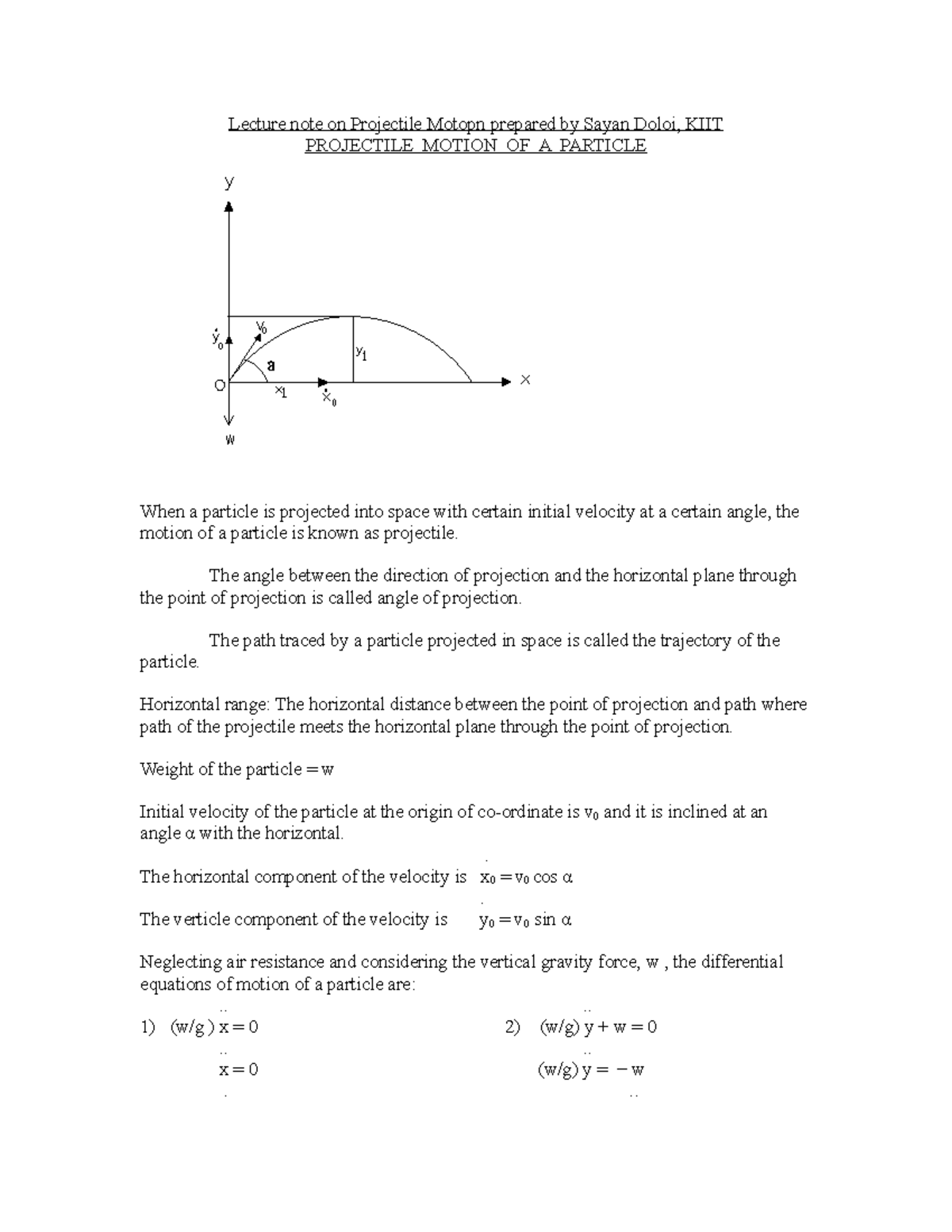 Projectile motion - Lecture notes 3 - Engineering Mechanics - KIIT ...