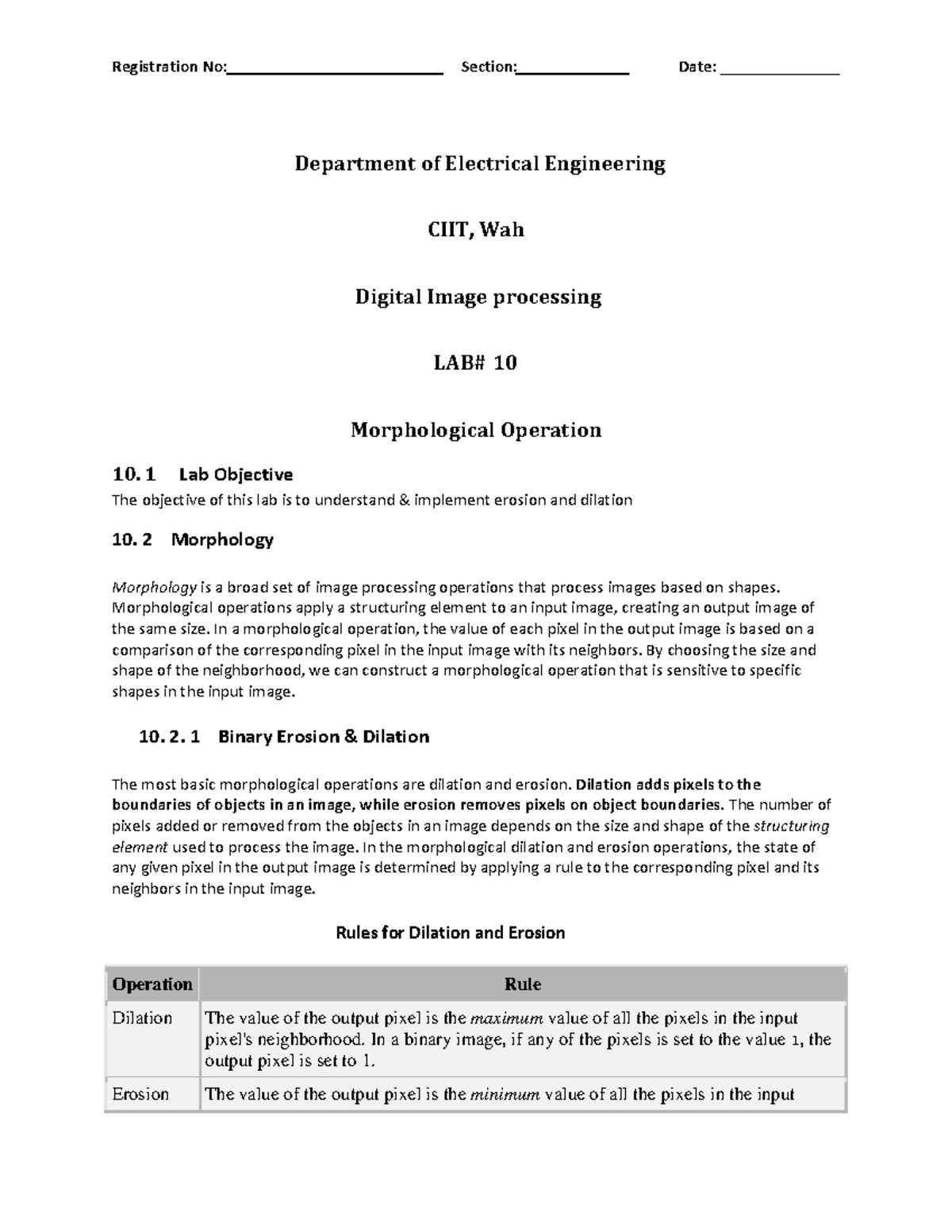Lab Manual#10 - Digital Image Processing Lab Manual CUI Wah ...