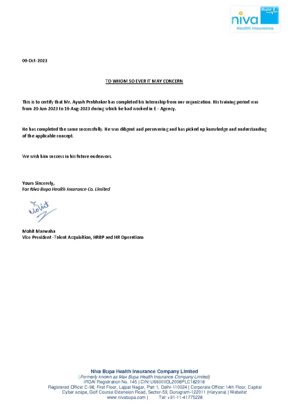 Internship Completion letterInternship Completion letterInternship ...