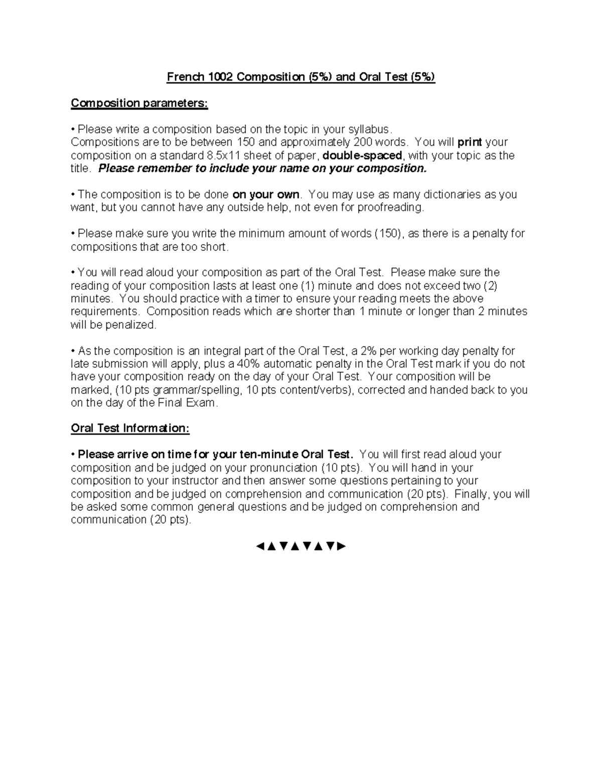 Composition and Oral Test - Compositions are to be between 150 and ...