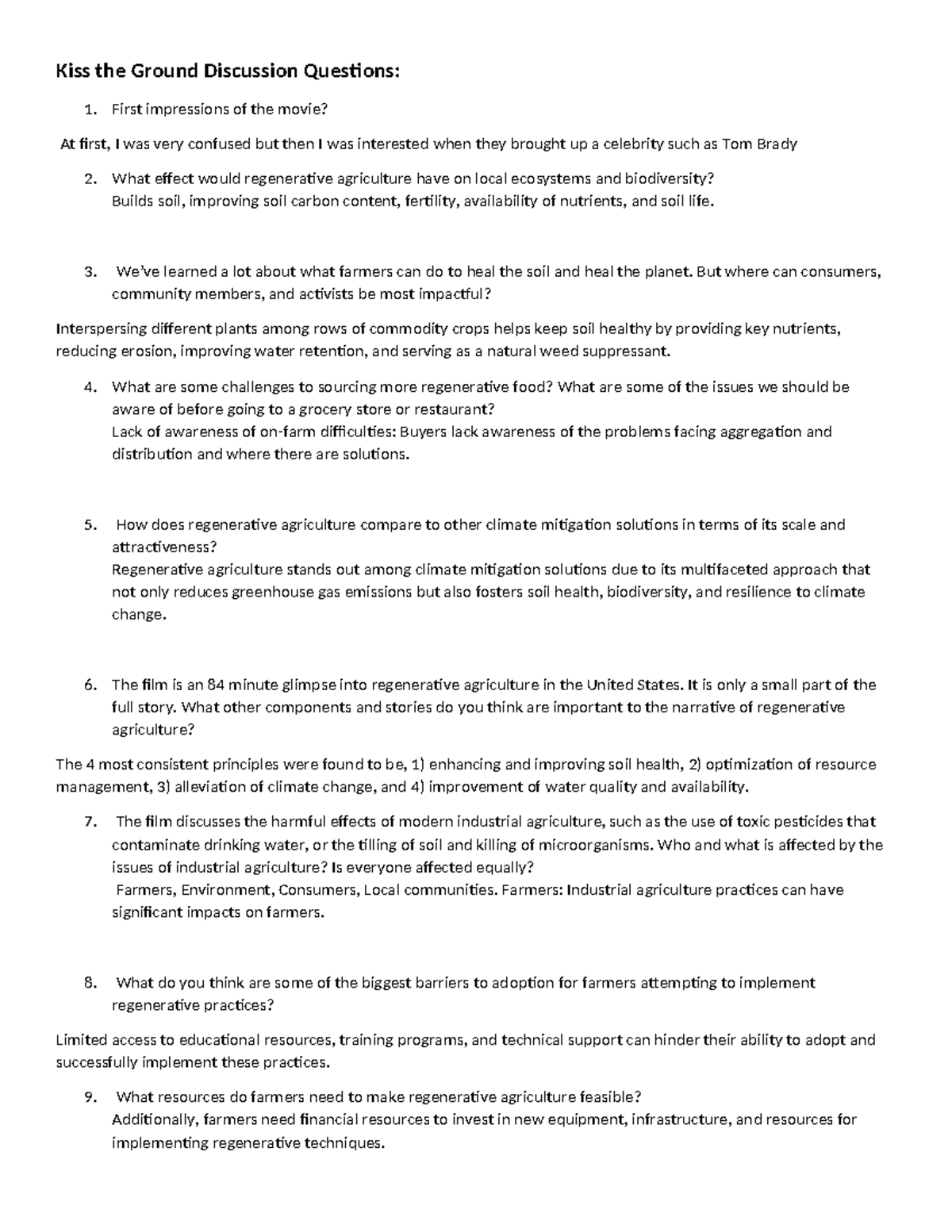 Kiss the Ground Discussion Questions (1) - First impressions of the ...