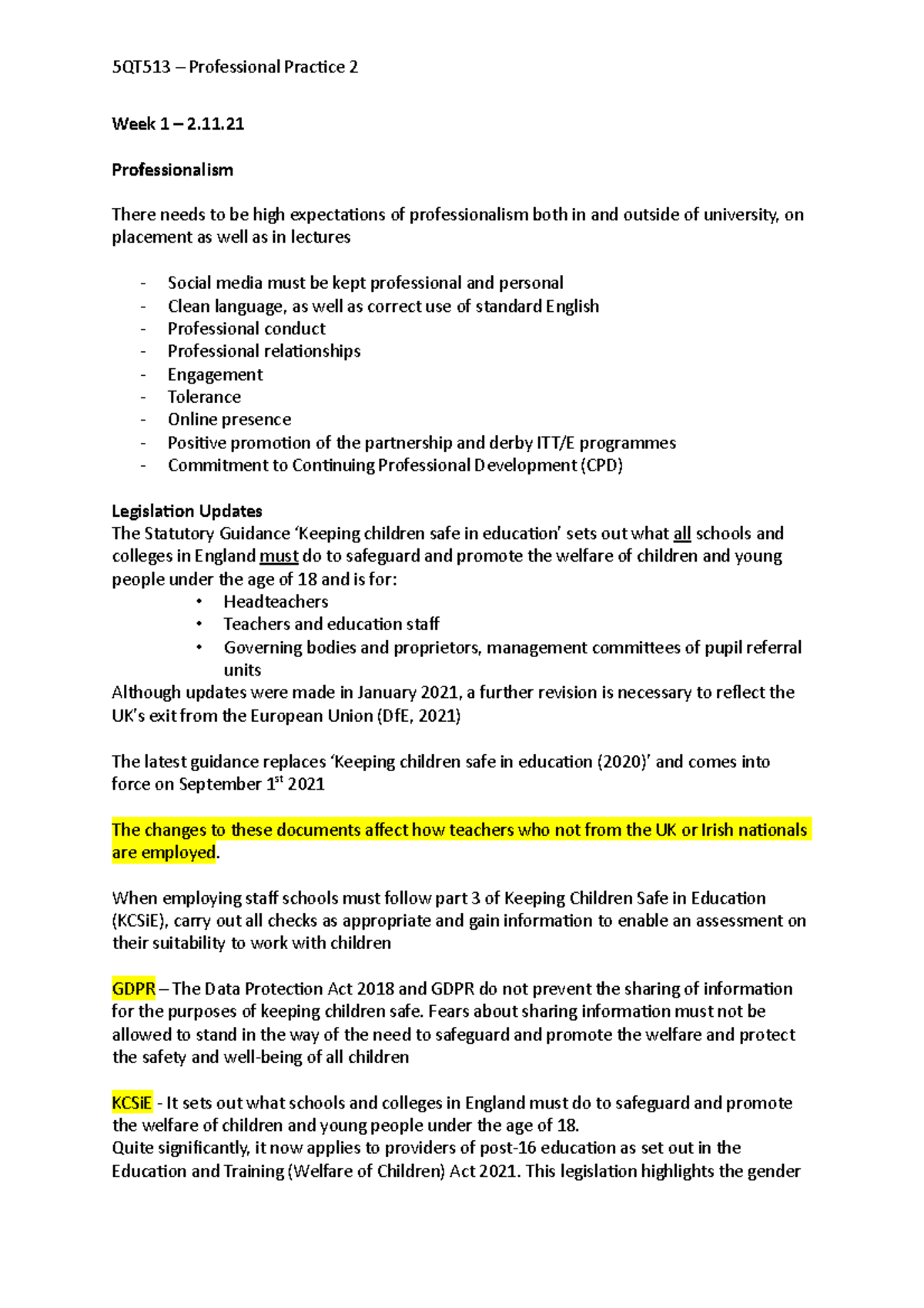 Professional Practice Lecture Notes - Week 1 – 2. Professionalism There ...