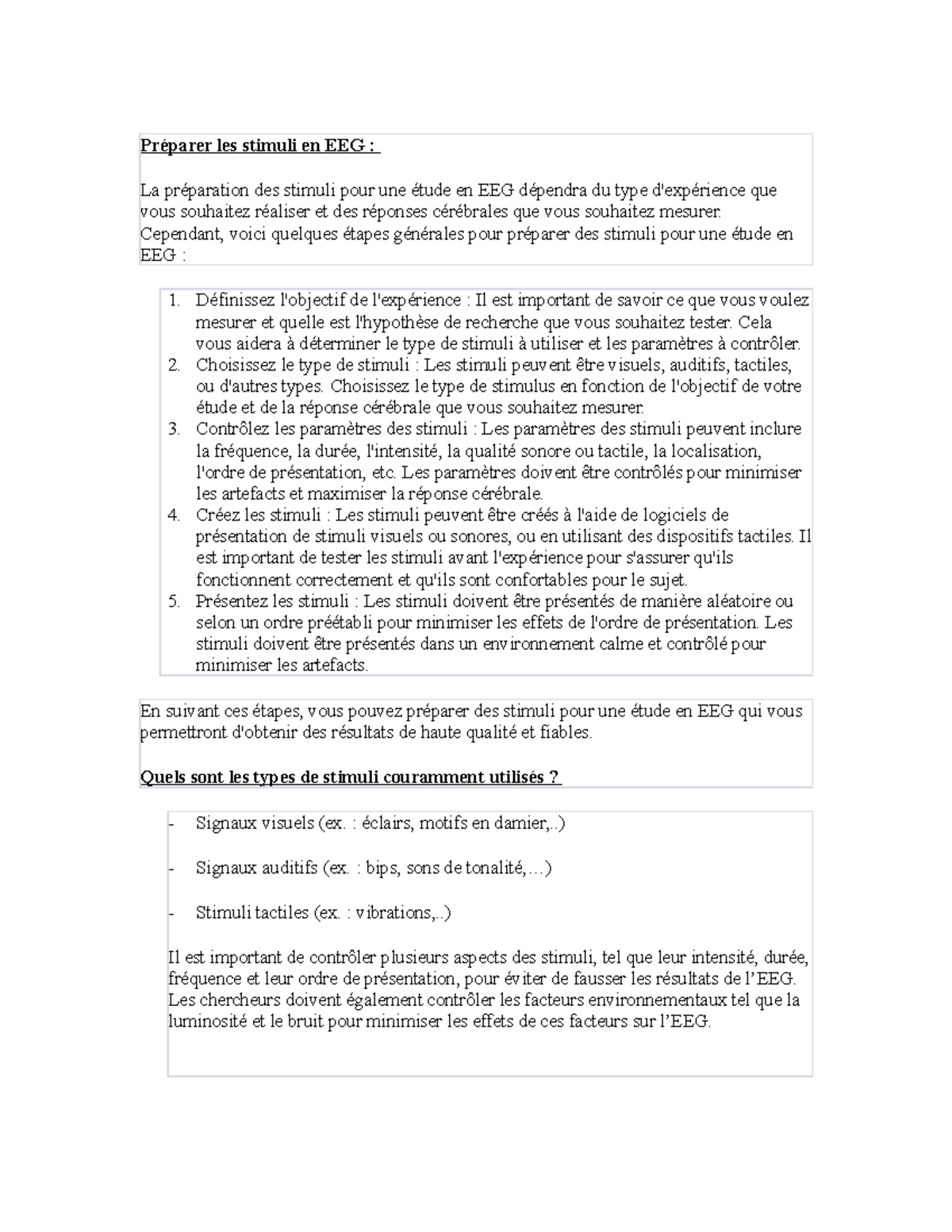 Les stimuli couramment utilisés en EEG comprennent des signaux visuels ...