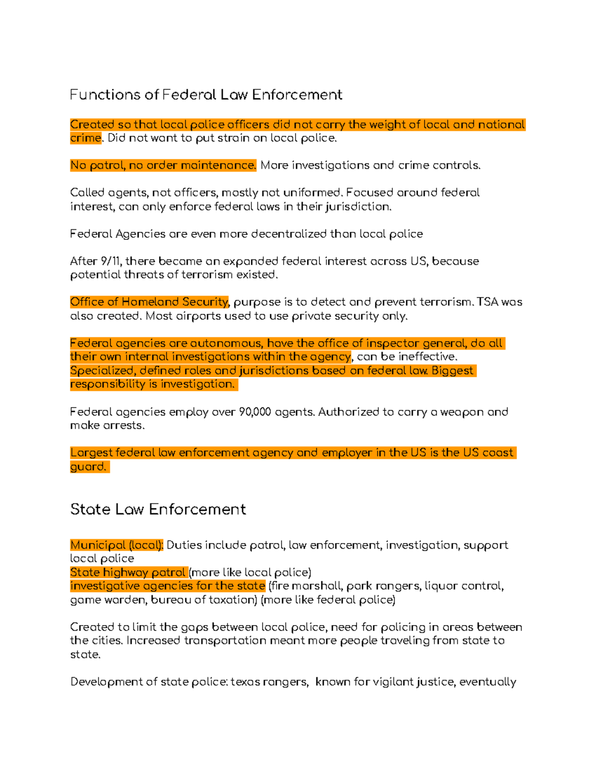 Police Role Exam #2 Notes - Functions of Federal Law Enforcement ...