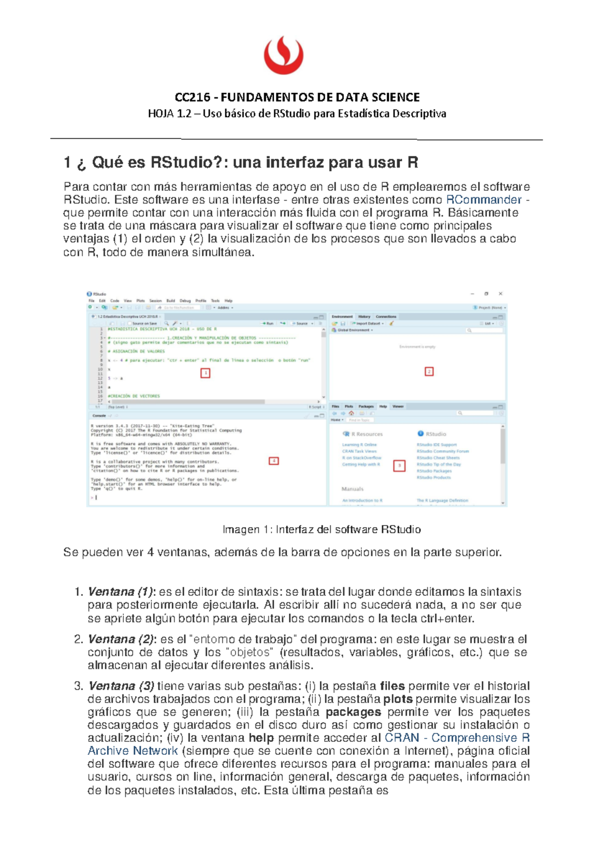 Guia de R Studio - CC216 - FUNDAMENTOS DE DATA SCIENCE HOJA 1. 2 – Uso básico de RStudio para ...