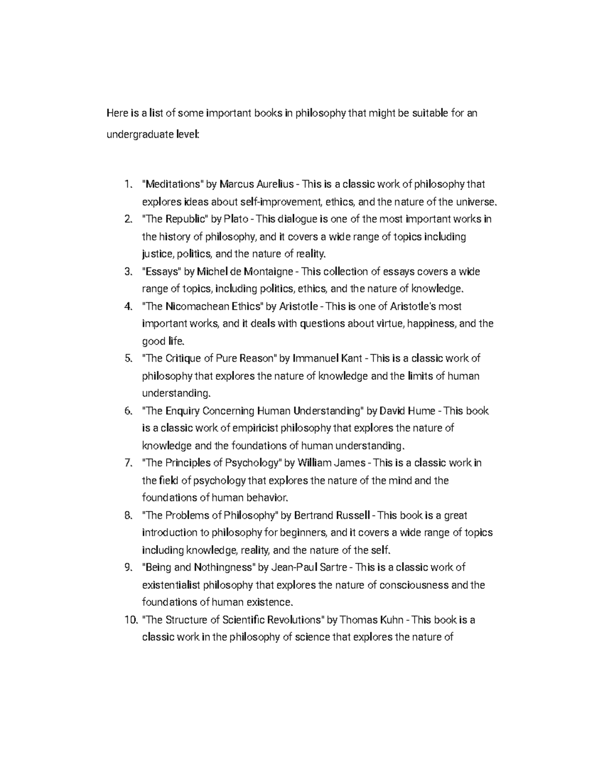 Intro to Philosophy Outline - Here is a list of some important books in ...