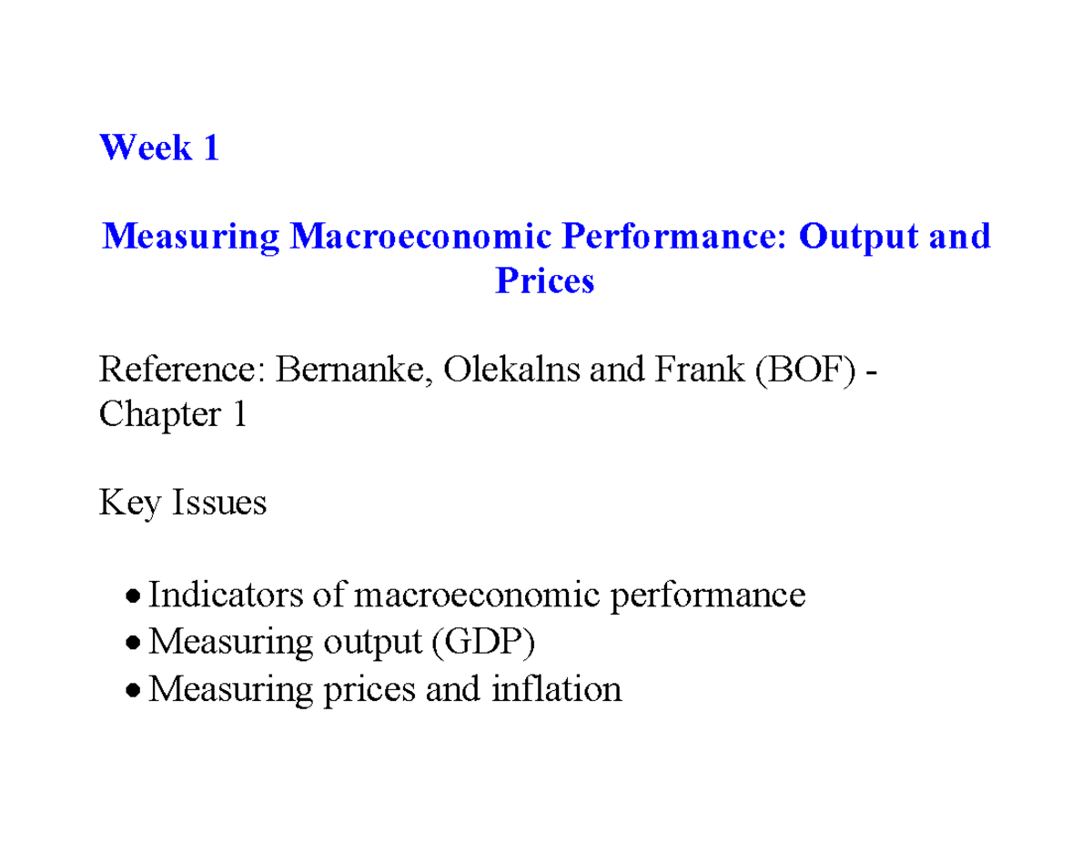 Week 1 Lecture Notes - Week 1 Measuring Macroeconomic Performance ...