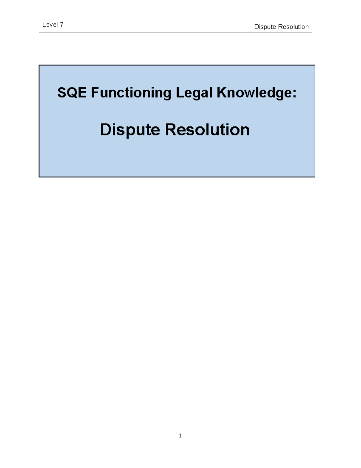Knowledge Stream outline - SQE Functioning Legal Knowledge: Dispute ...