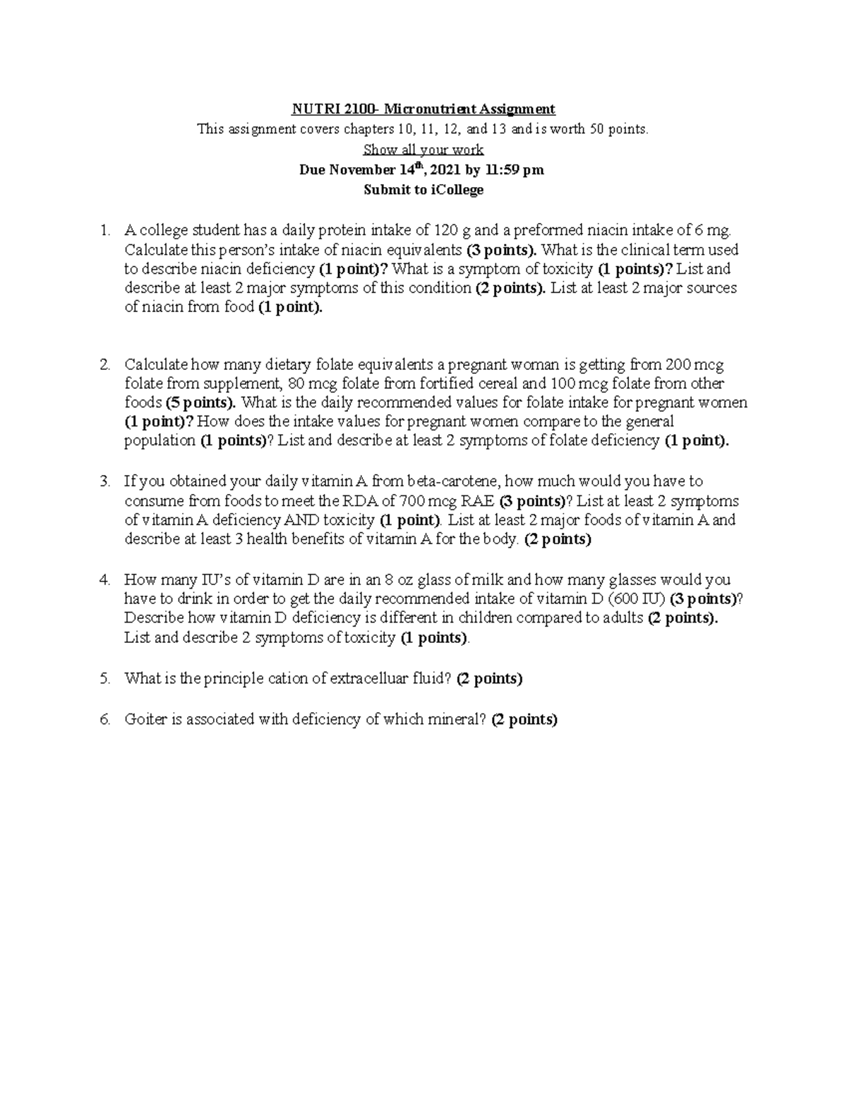 Micronutrient Assigment for principles of nutrition 2100 - NUTRI 2100 ...