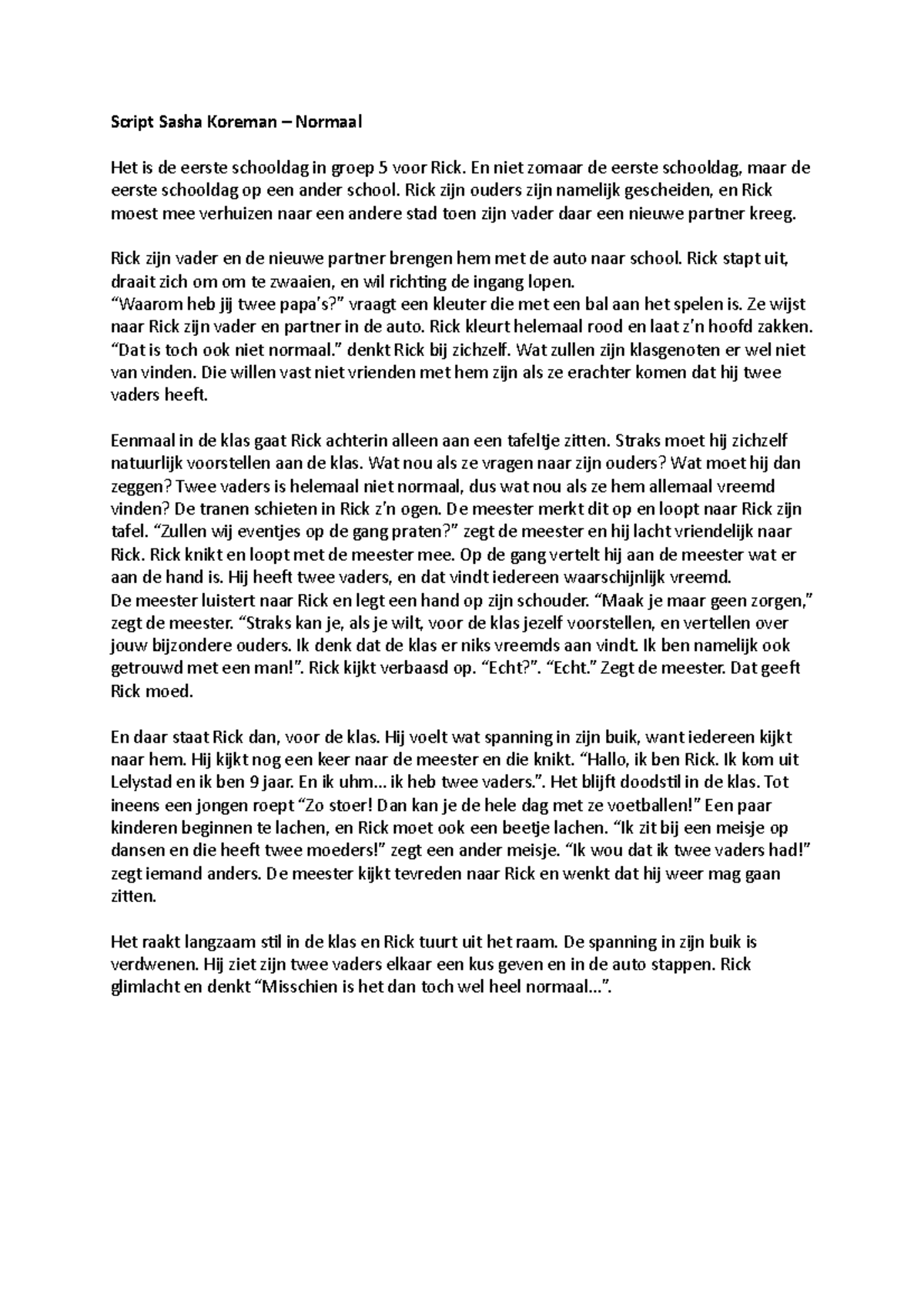 Script voor pedagogiek voorbeeld - Script Sasha Koreman – Normaal Het ...
