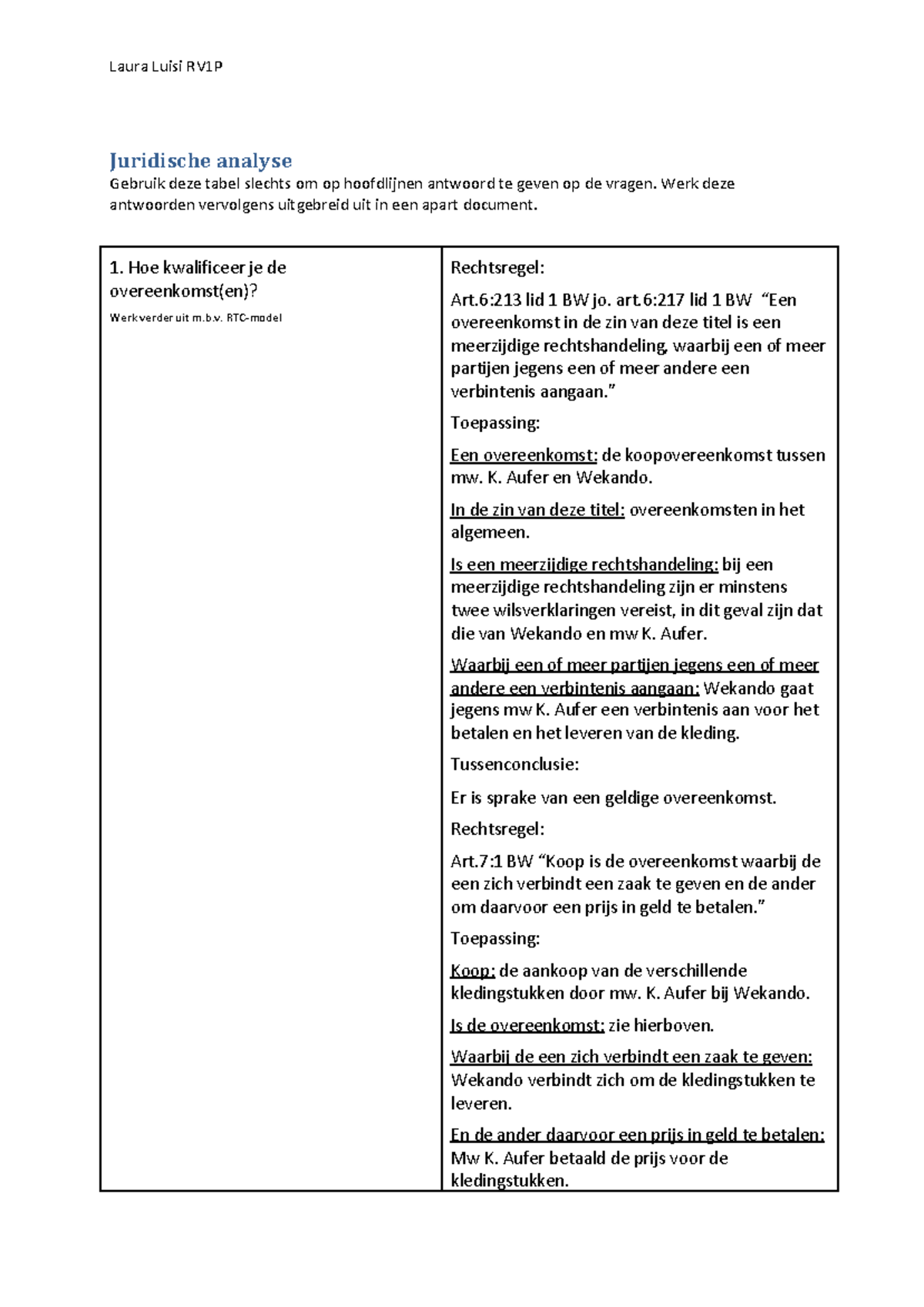 Juridische analyse 1 - Juridische analyse Gebruik deze tabel slechts om ...