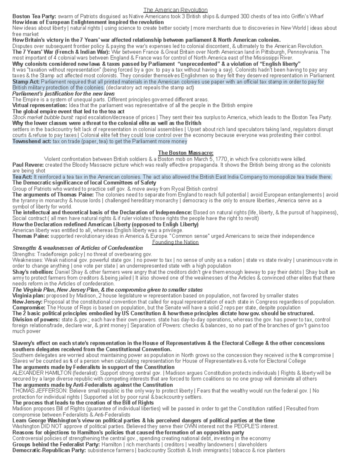 History - Midterm Cheat sheet - The American Revolution Boston Tea ...