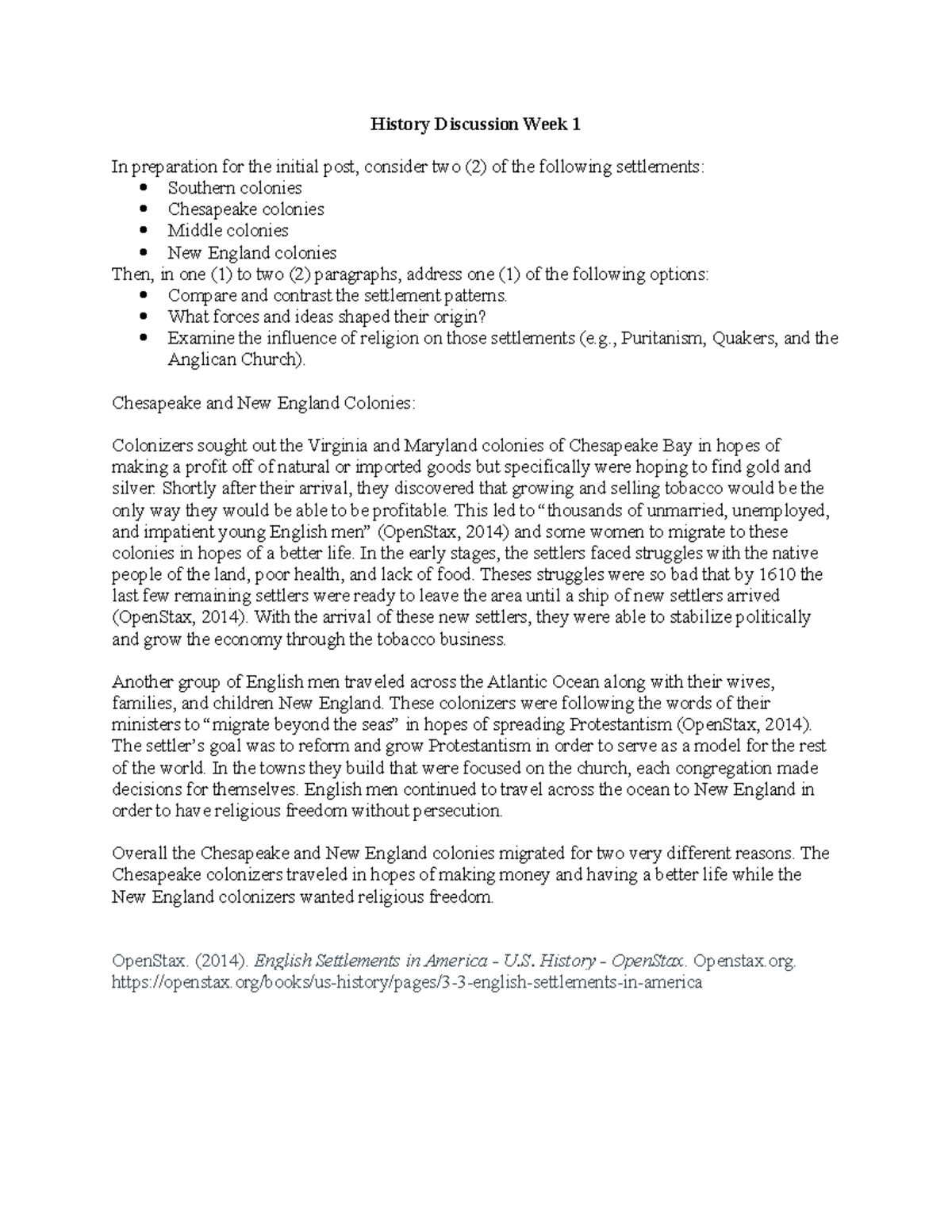 Week 1 Discussion - History Discussion Week 1 In preparation for the ...