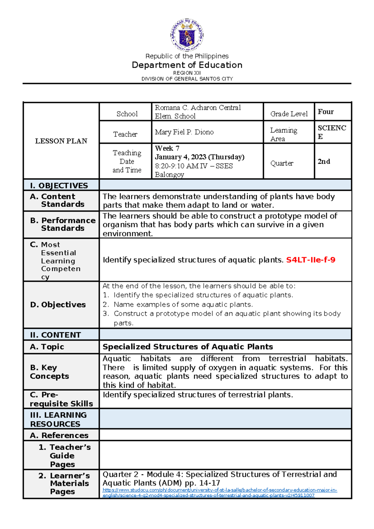 Science 4-Q2-CO-2024 - Department of Education ####### REGION XII ...