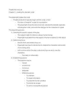 Chapter 1 Notes - Theatre the Lively Art Chapter 1 - Theatre is ...