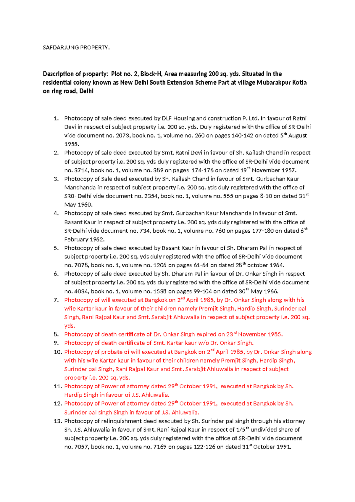 drafting legal and prospectives - SAFDARJUNG PROPERTY. Description of ...