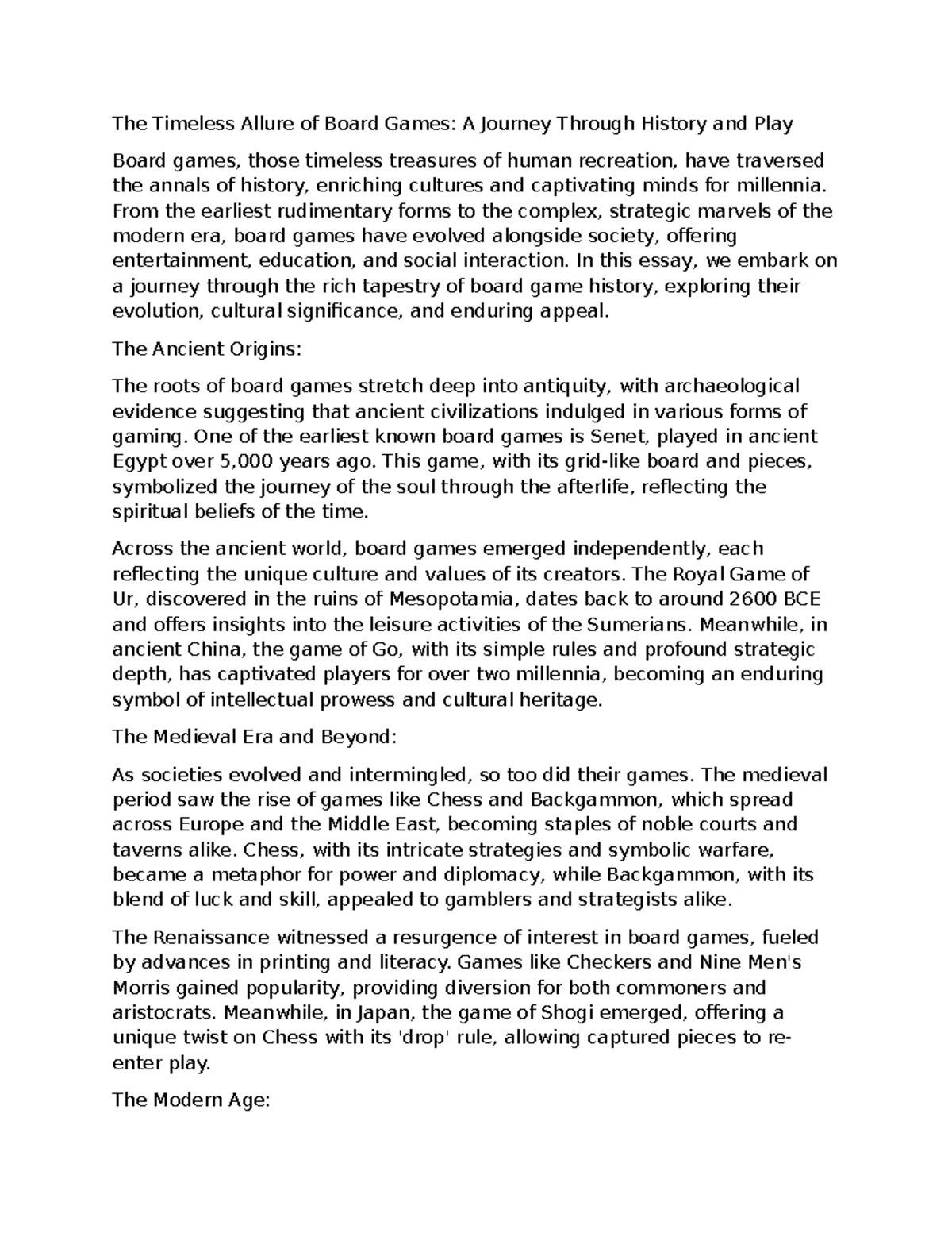 Original Text - Essay Writing - The Timeless Allure of Board Games: A ...