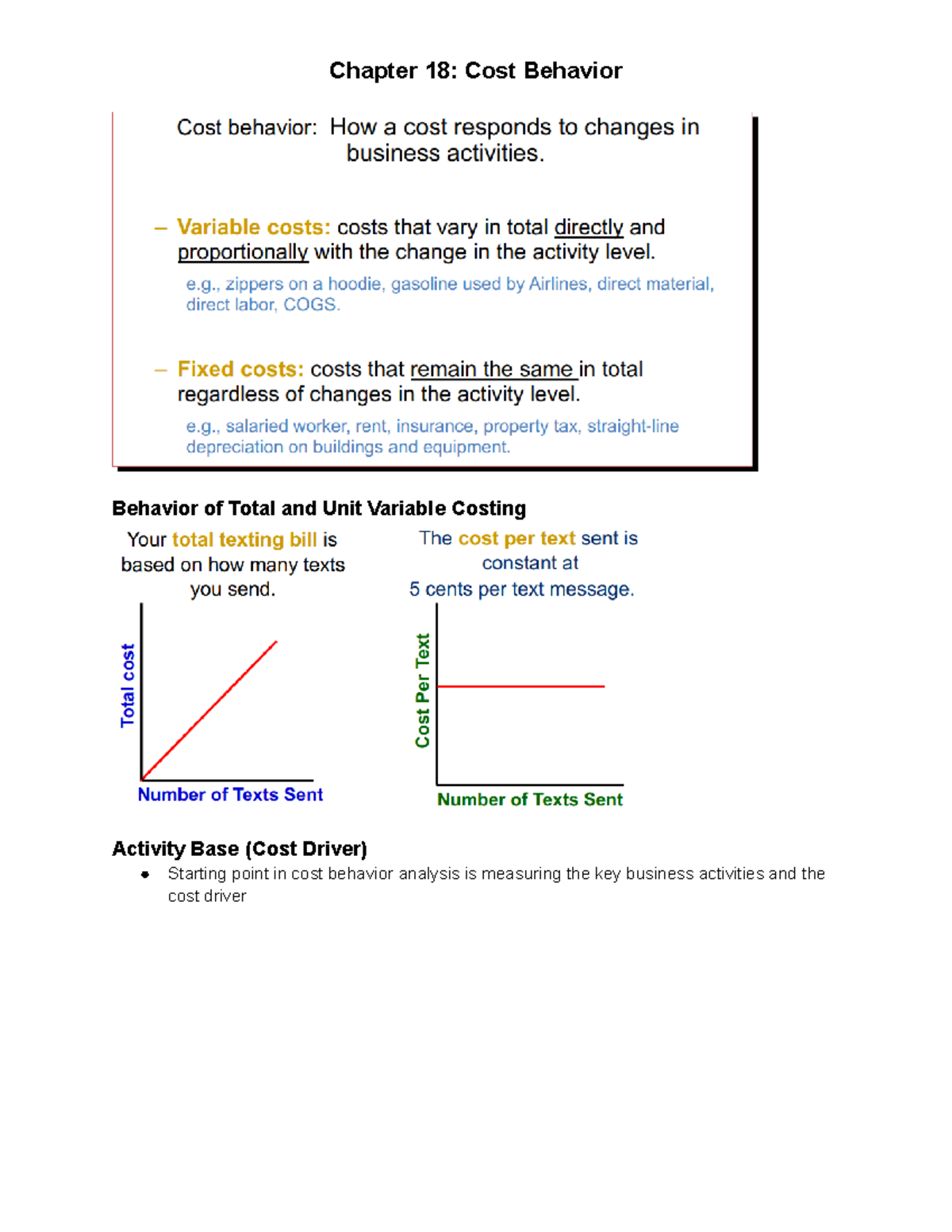Chapter 18 Cost Behavior - Chapter 18: Cost Behavior Behavior of Total ...