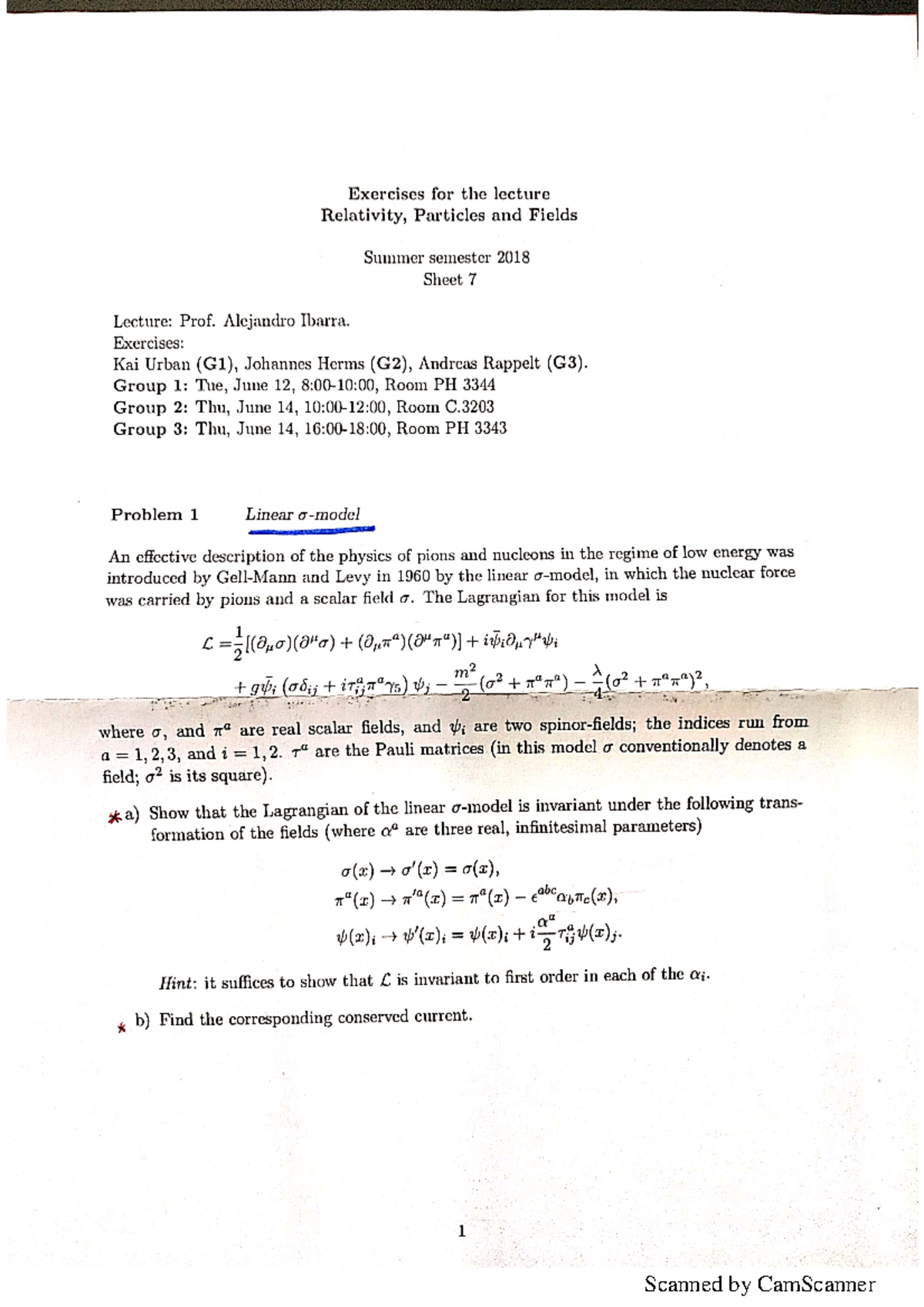 Exercises Relativity, Particle and Fields sheet 7 - Studocu
