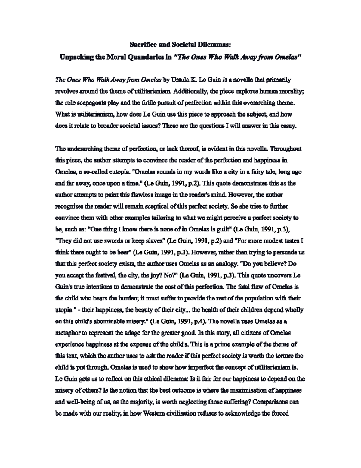 Assignment 1 - Connections Essay written about Sacrifice and Social ...