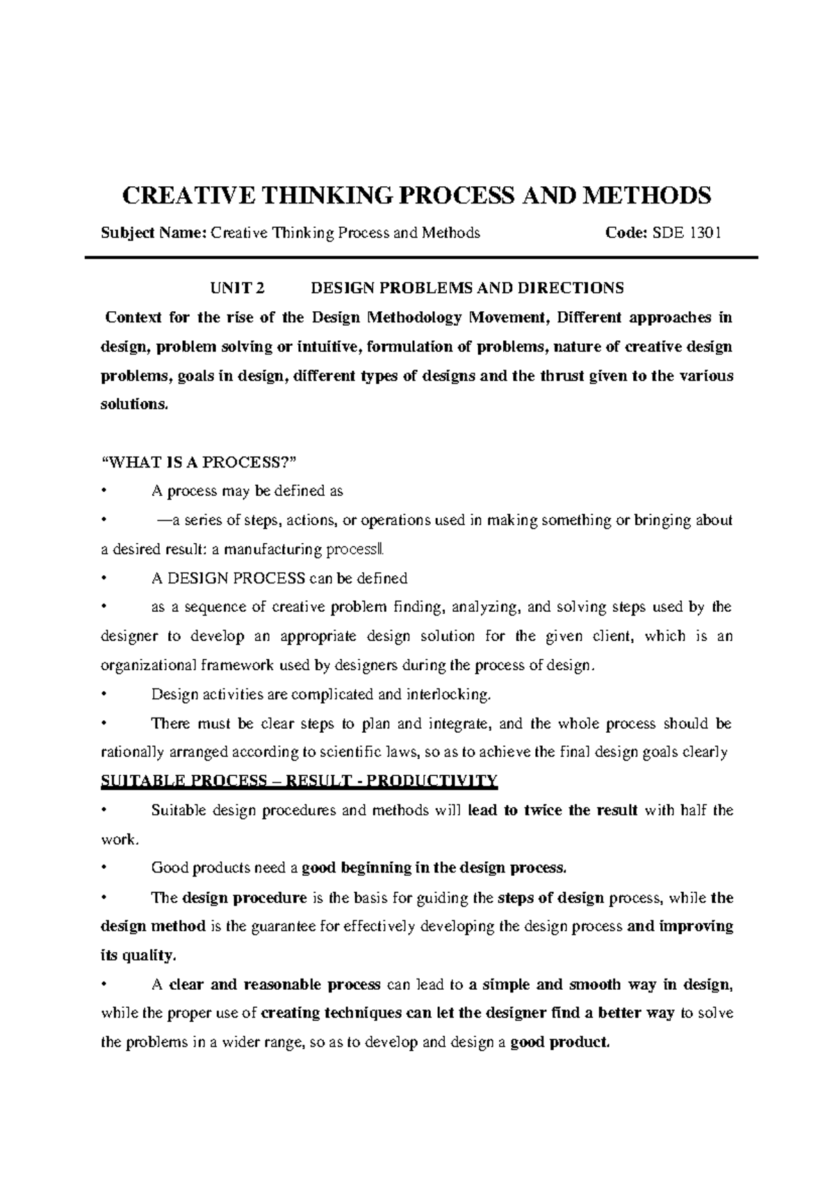 Design Problems AND Directions - CREATIVE THINKING PROCESS AND METHODS ...