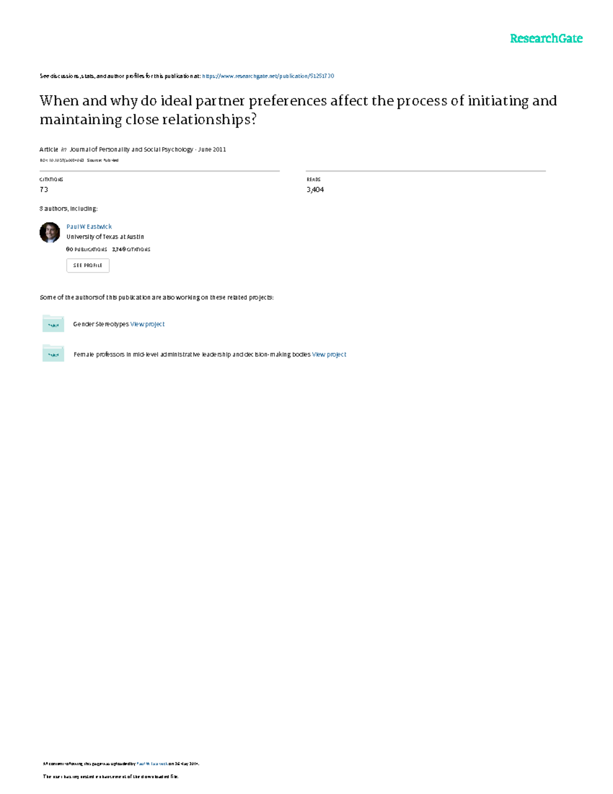 When and why do ideal partner preferences affect t - See discussions ...