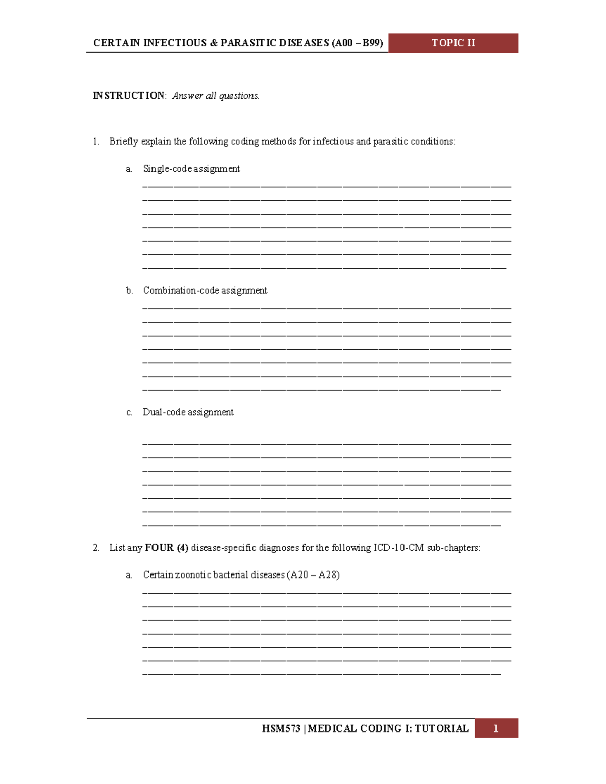 HSM573-Tutorial 2 - the tutorial medical code 1. may it be useful ...