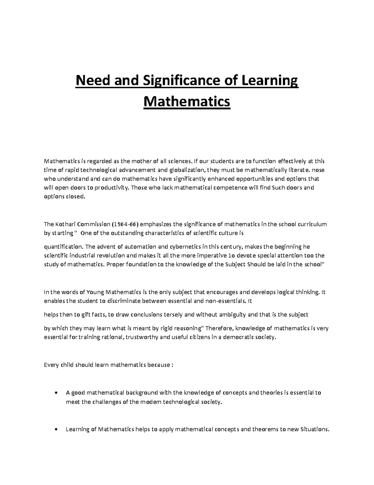 Need and Significance of Learning Mathematics - Need and Significance ...