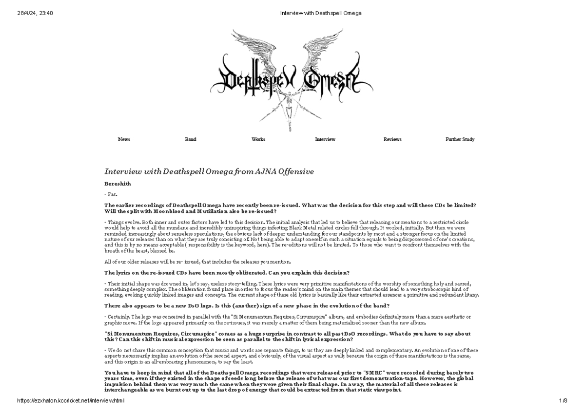 Interview with Deathspell Omega - The earlier recordings of Deathspell ...