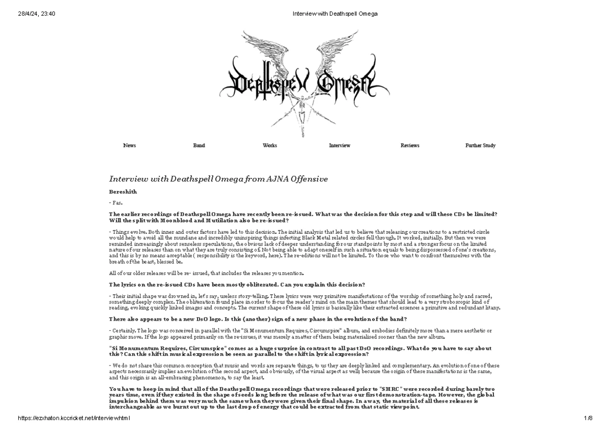 Deathspell Omega interview - Bardo Methodology - home (bardomethodology/) archive - Studocu