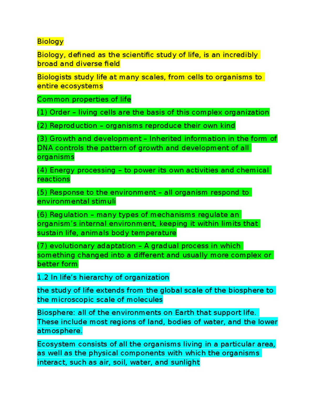 Bio notes - Biology Biology, defined as the scientific study of life ...