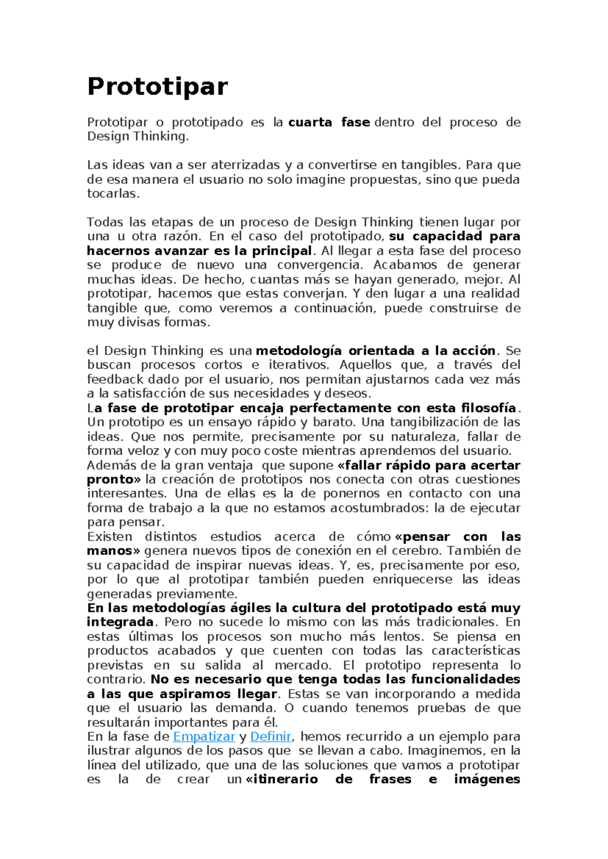 Prototipar - Resumen Marketing Estratégico - Prototipar Prototipar o prototipado es la cuarta ...