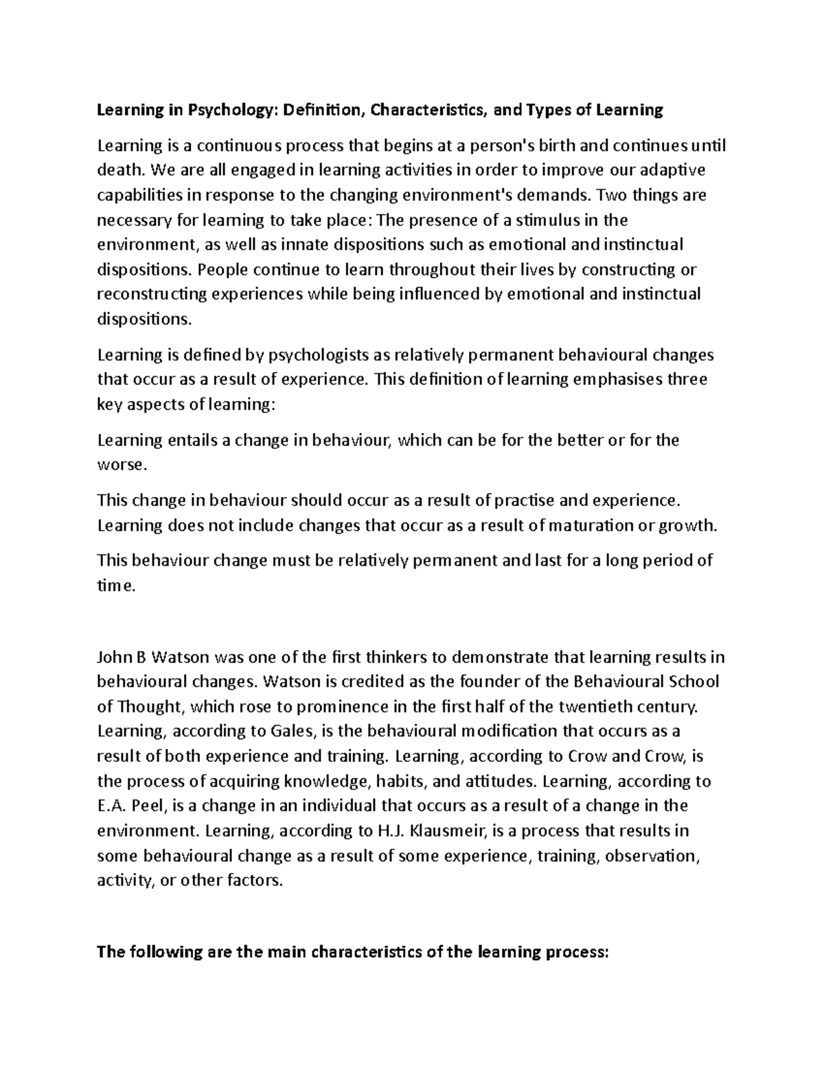 Learning in Psychology Definition, Characteristics, and Types of ...