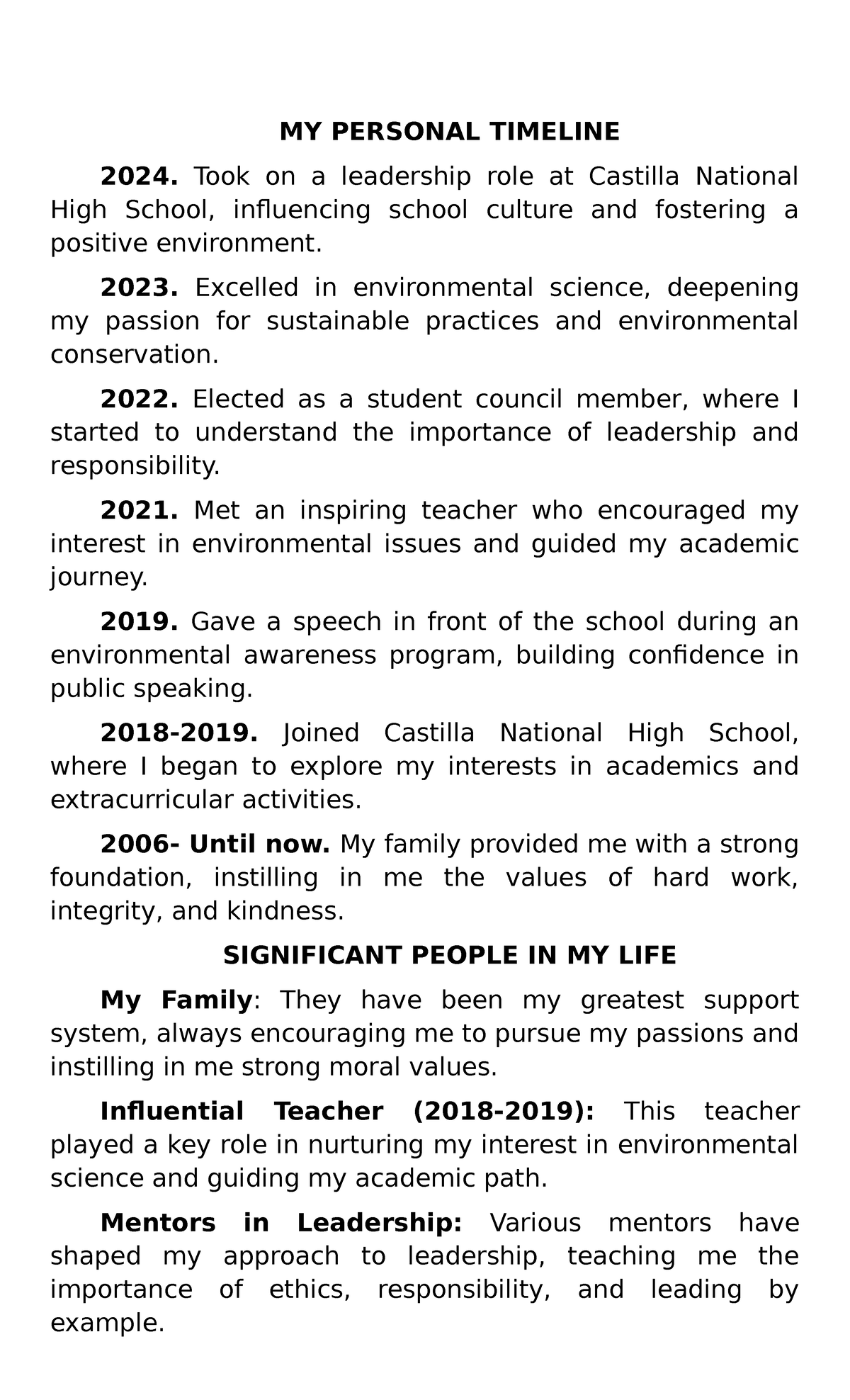 Personal timeline & reflection - MY PERSONAL TIMELINE Took on a ...