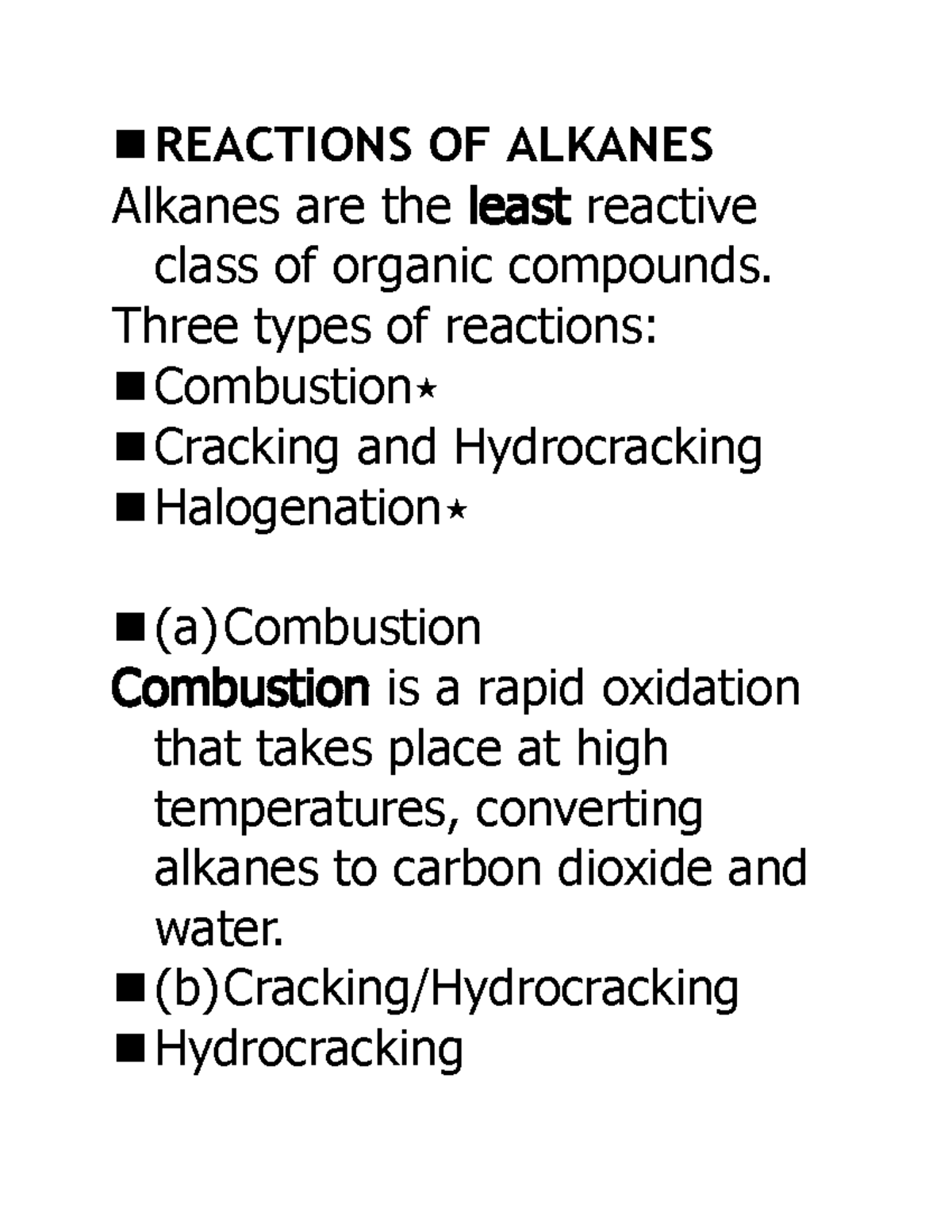 Reactions OF Alkanes - Lecture notes 3-5 - REACTIONS OF ALKANES Alkanes ...